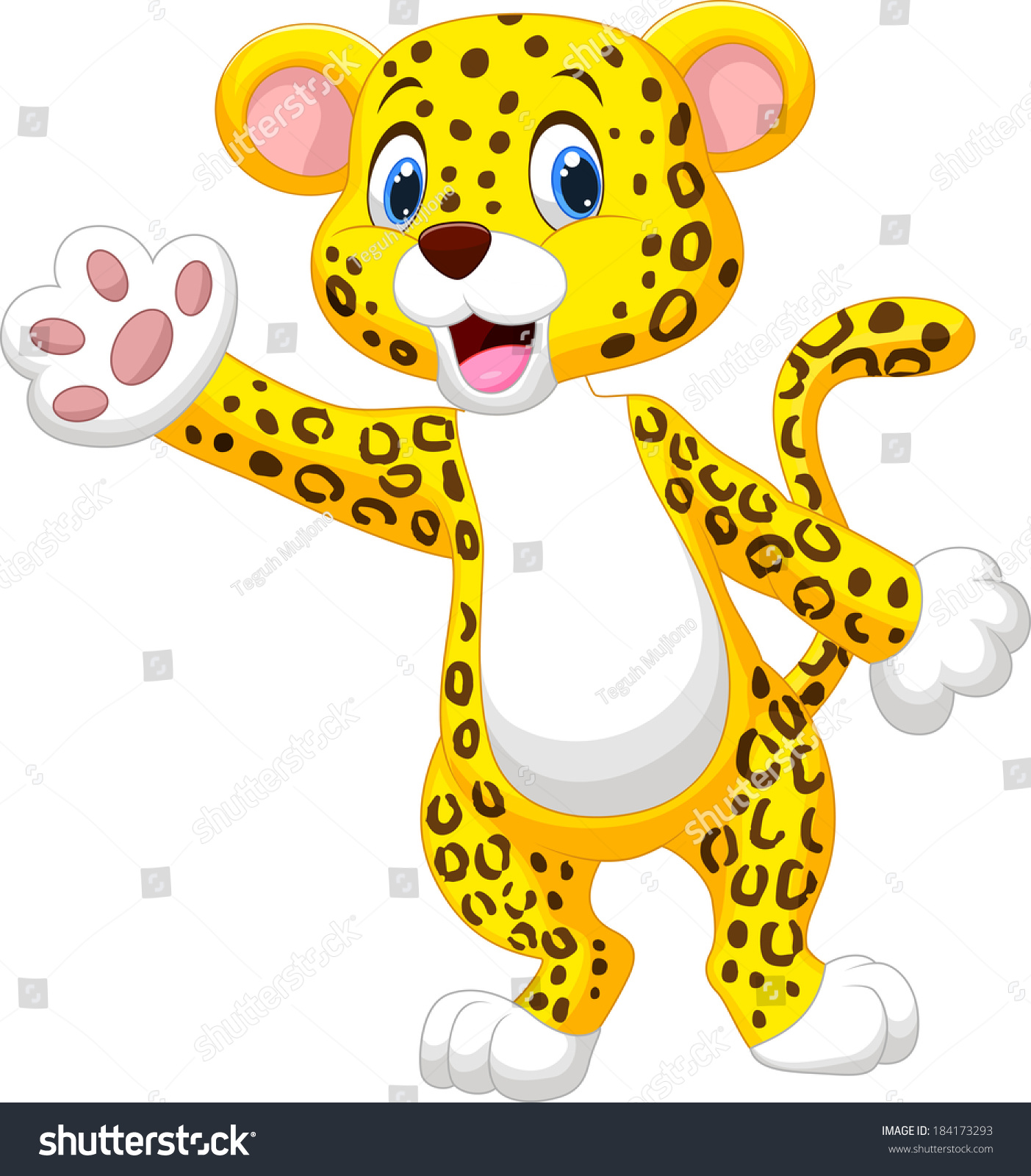 Cute Cartoon Leopard Waving Hand Stock Vector (Royalty Free) 184173293