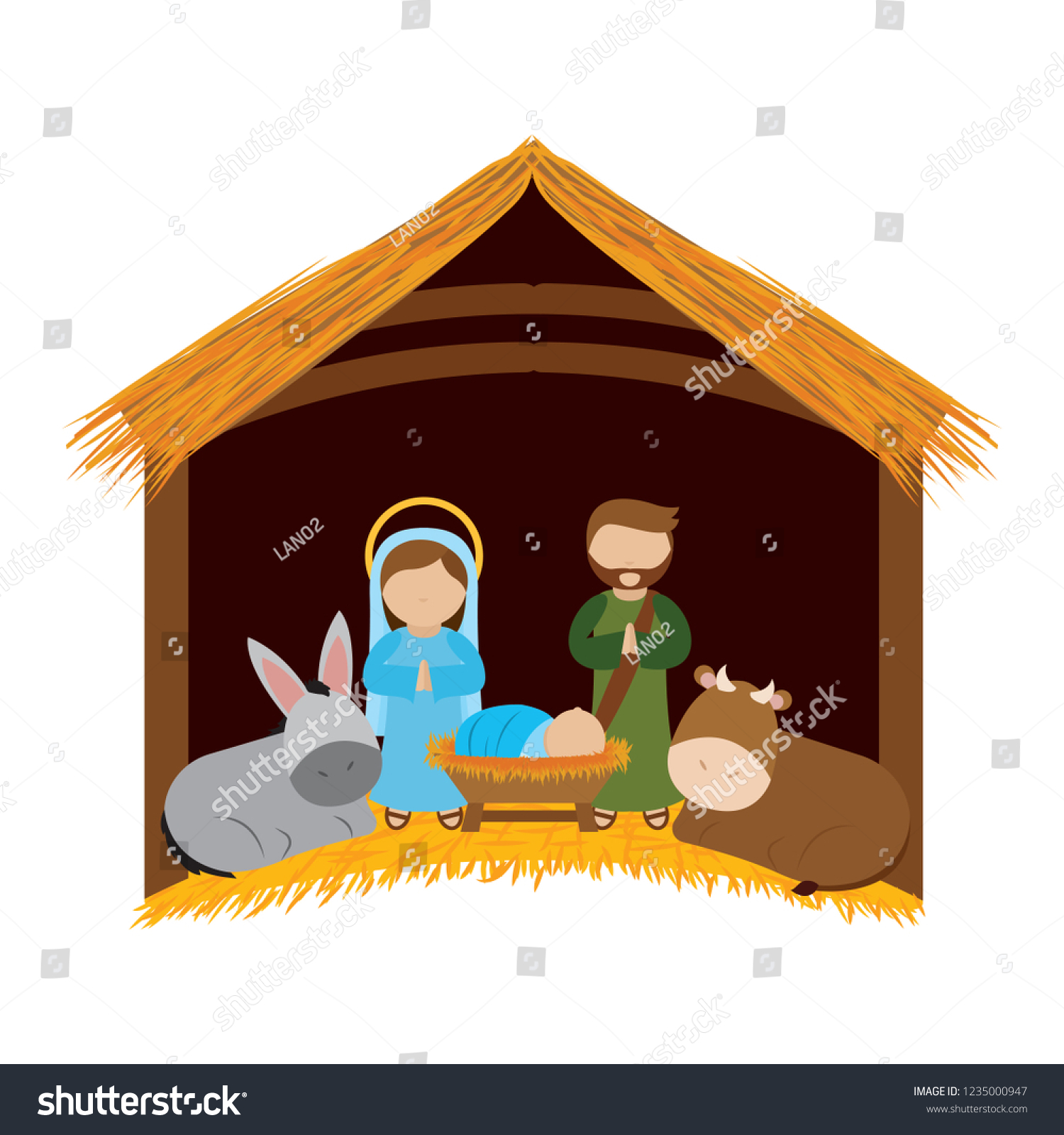 Vektor Stok Cute Cartoon Manger (Tanpa Royalti) 1235000947 | Shutterstock