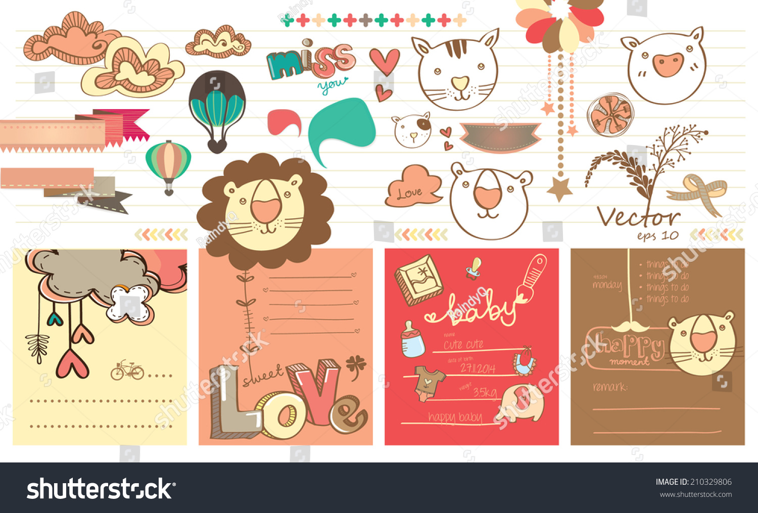 Cute Cartoon Memo Paper: เวกเตอร์สต็อก (ปลอดค่าลิขสิทธิ์) 210329806 ...