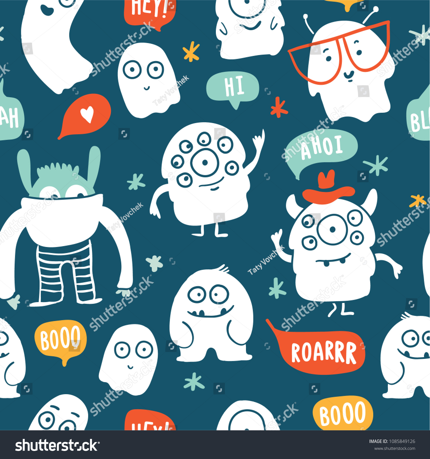 Cute Cartoon Monsters Doodles Vector Seamless: vector de stock (libre ...