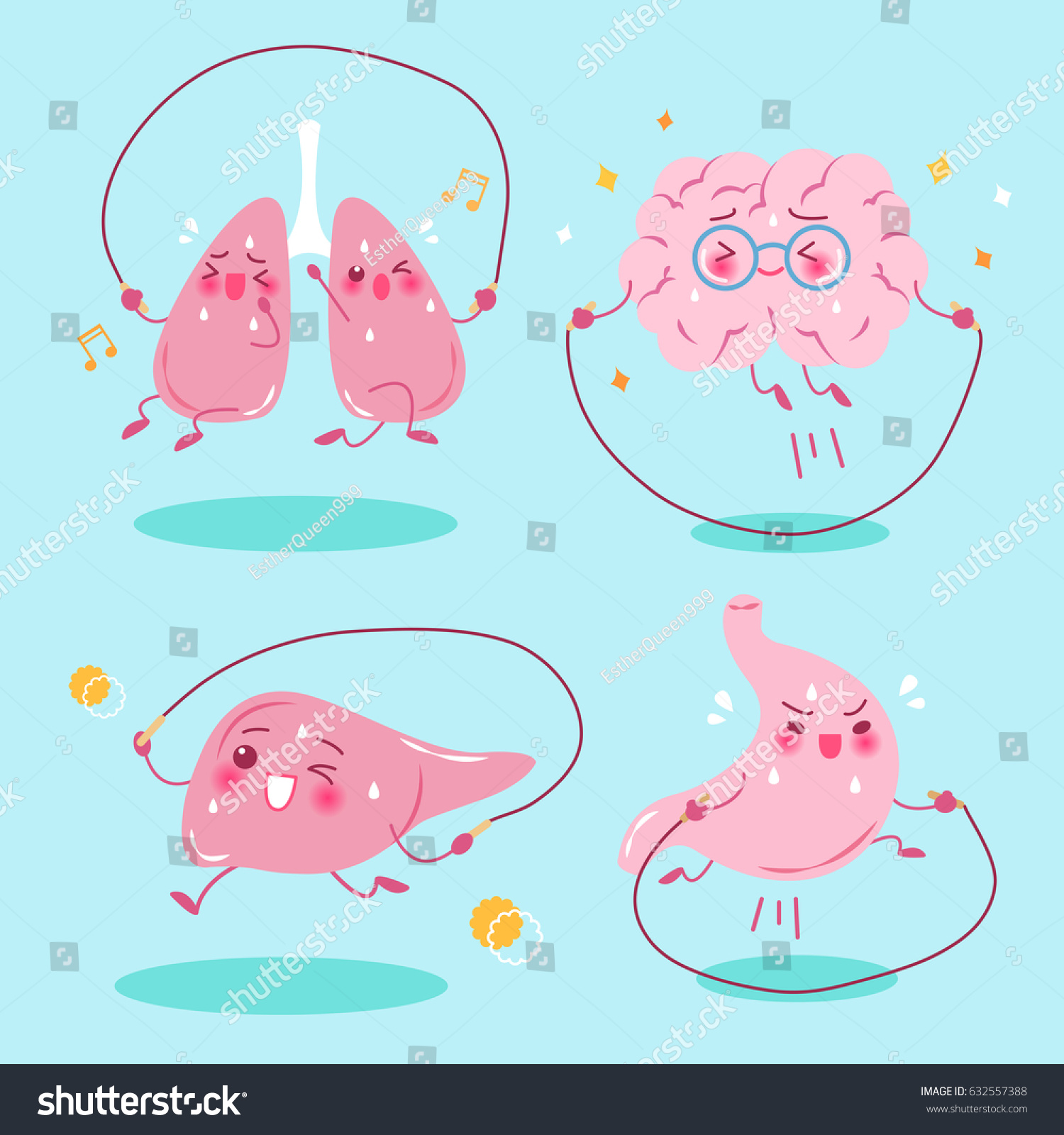 Cute Cartoon Organs Do Exercise On Stock Vector (Royalty Free ...