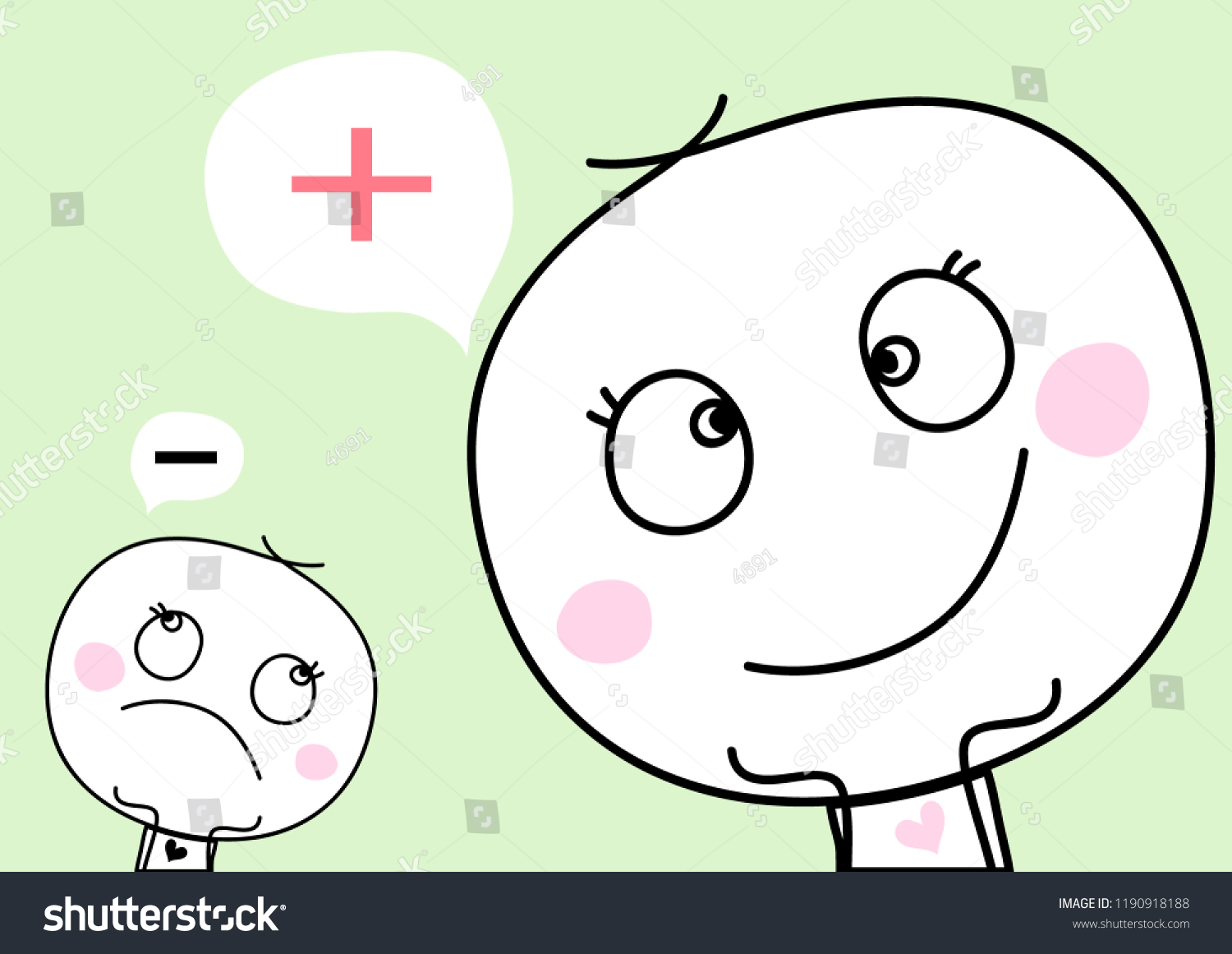 Cute Cartoon Positive Thinking Negative Thinking Stock Vector (Royalty ...