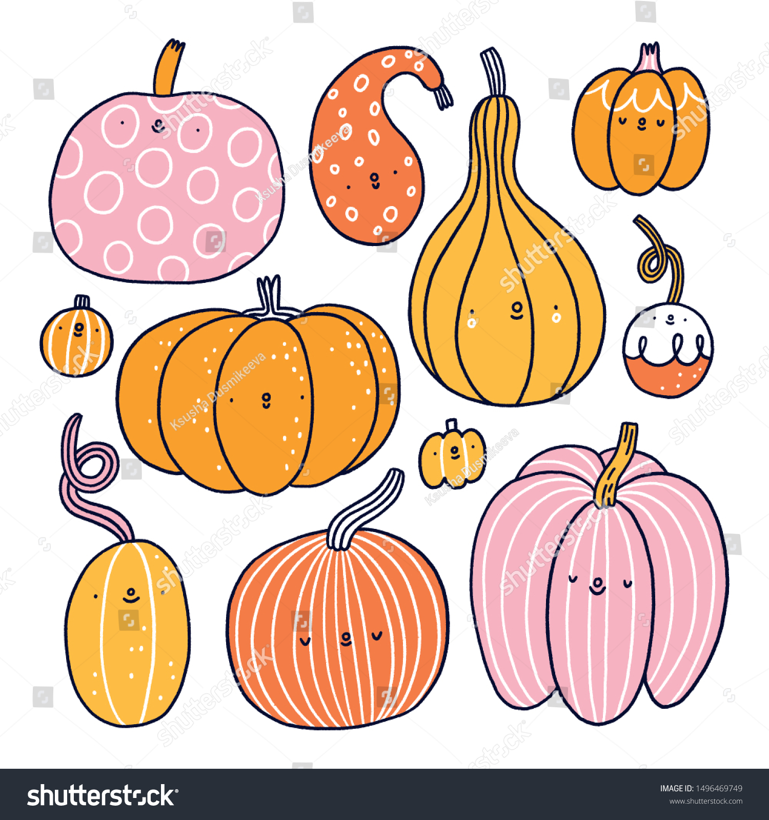 Cute Cartoon Pumpkins Illustration Set Stock Vector (Royalty Free ...