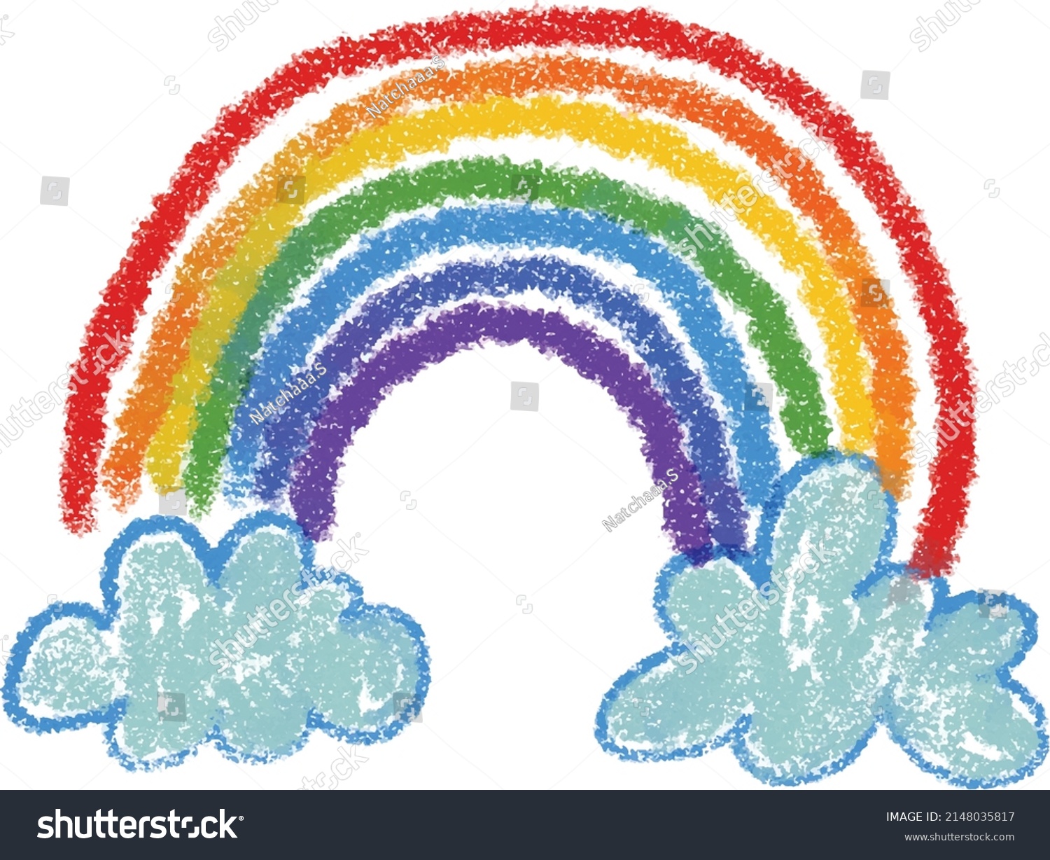 Cute Cartoon Rainbow Two Clouds Vector Stock Vector (Royalty Free ...