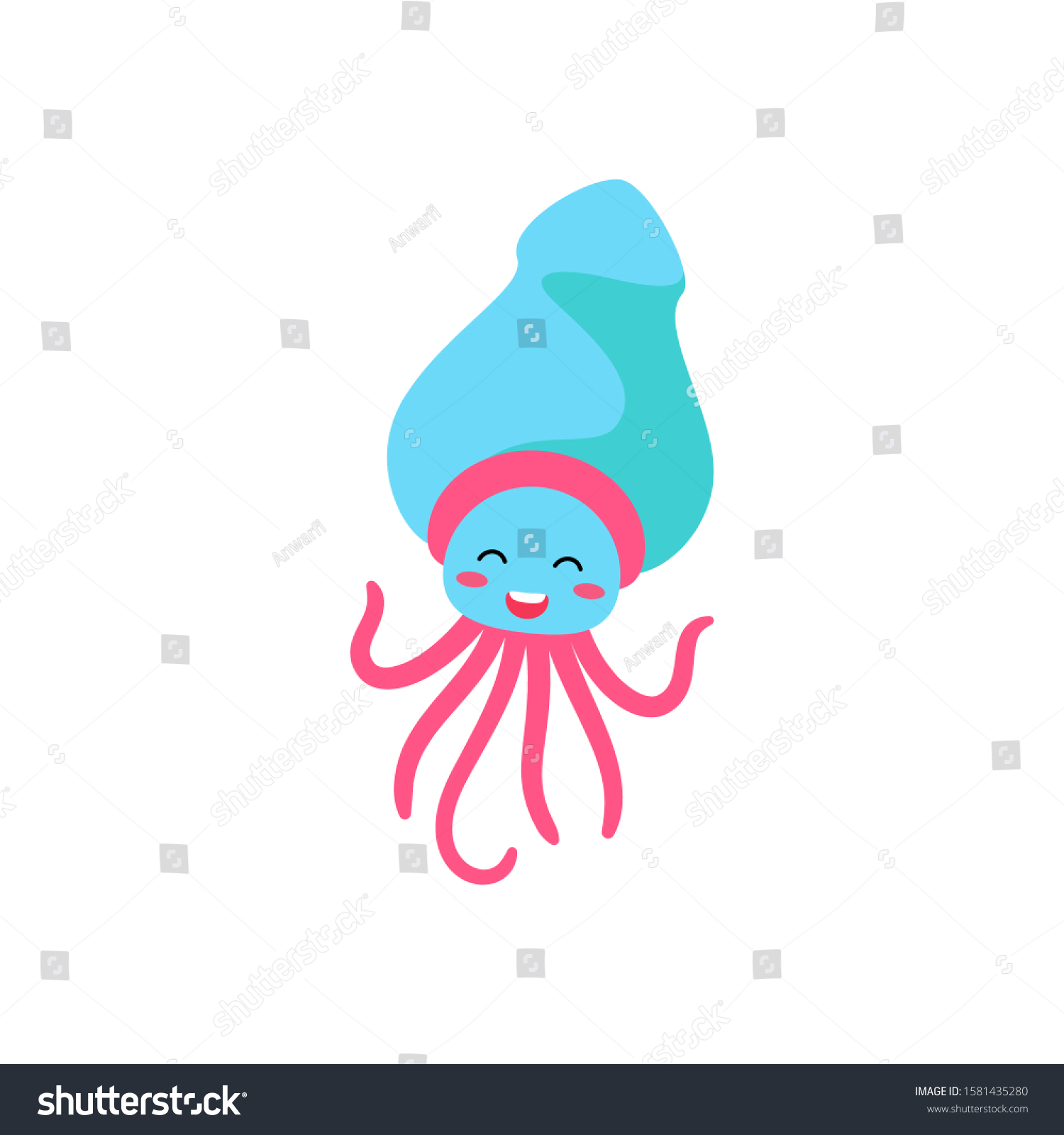Cute Cartoon Squid Vector Illustration Simple Stock Vector (Royalty ...