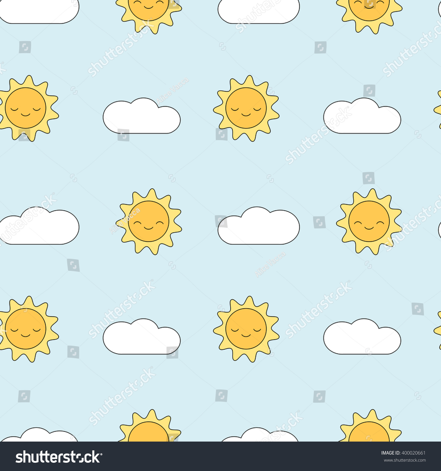 Cute Cartoon Sun Clouds Seamless Vector Stock Vector (Royalty Free ...