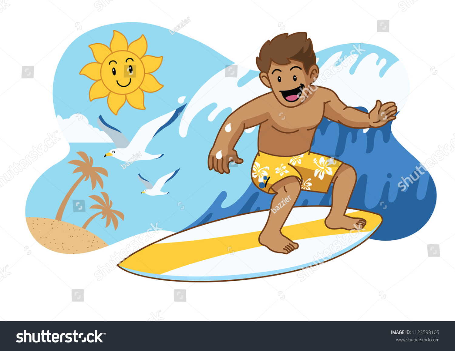 Cute Cartoon Surfing Stock Vector (Royalty Free) 1123598105 | Shutterstock