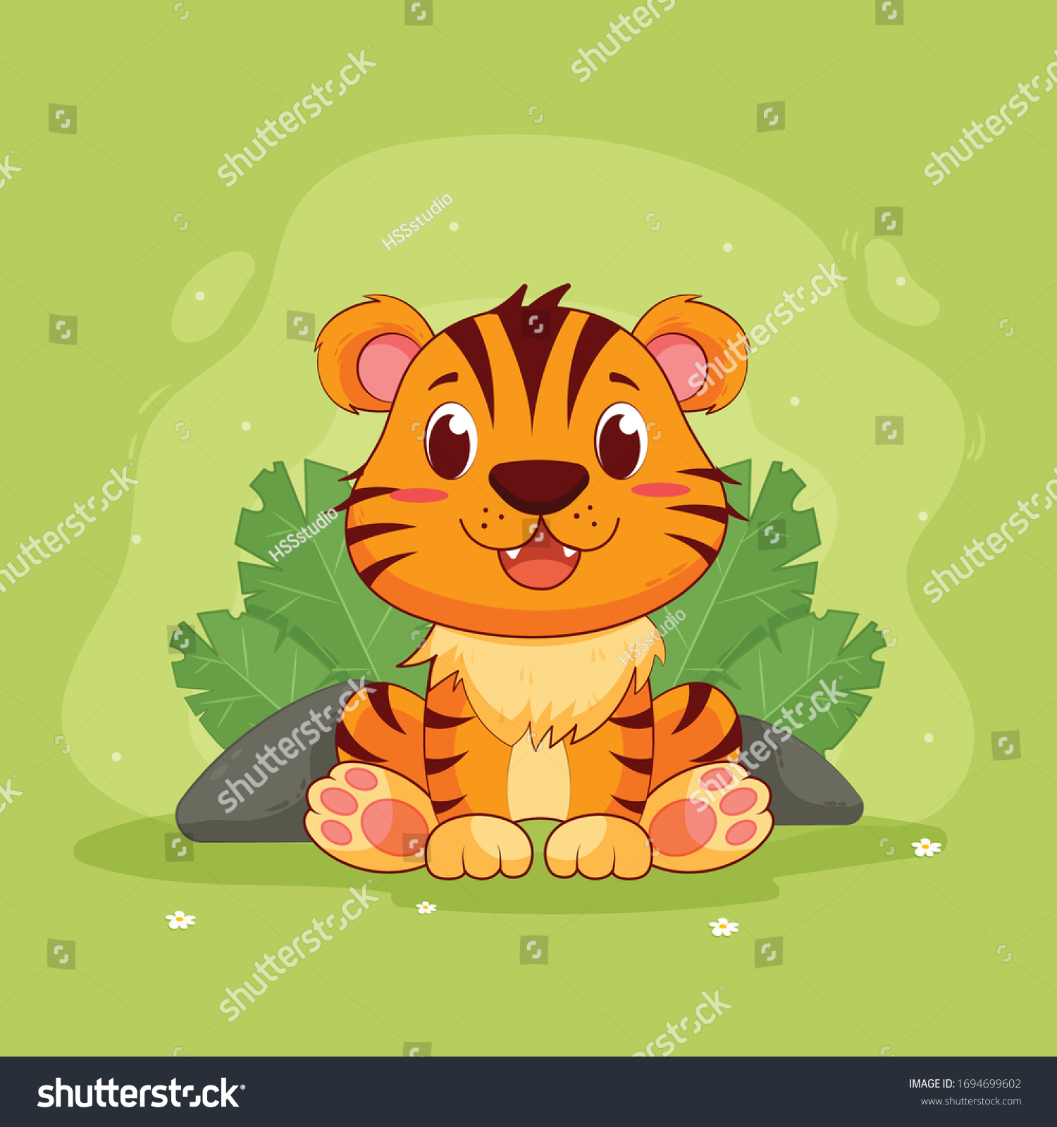 Cute Cartoon Tiger Sitting Vector Stock Vector (Royalty Free) 1694699602