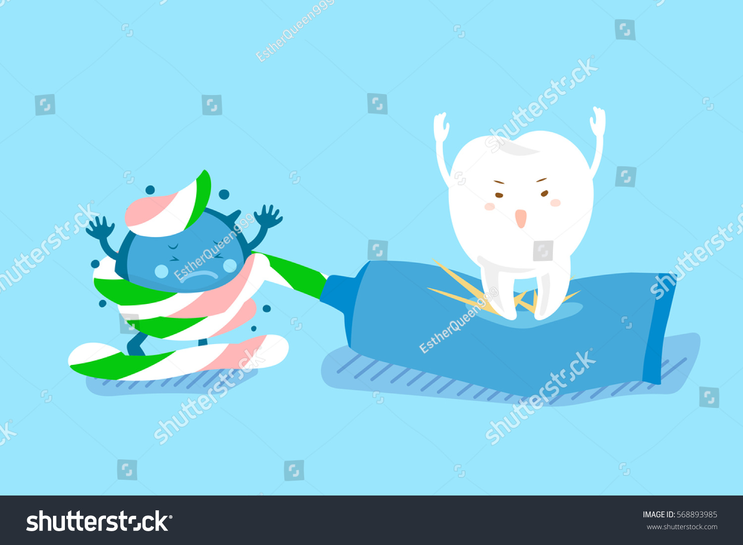 Cute Cartoon Tooth Use Paste Bacteria Stock Vector (Royalty Free ...