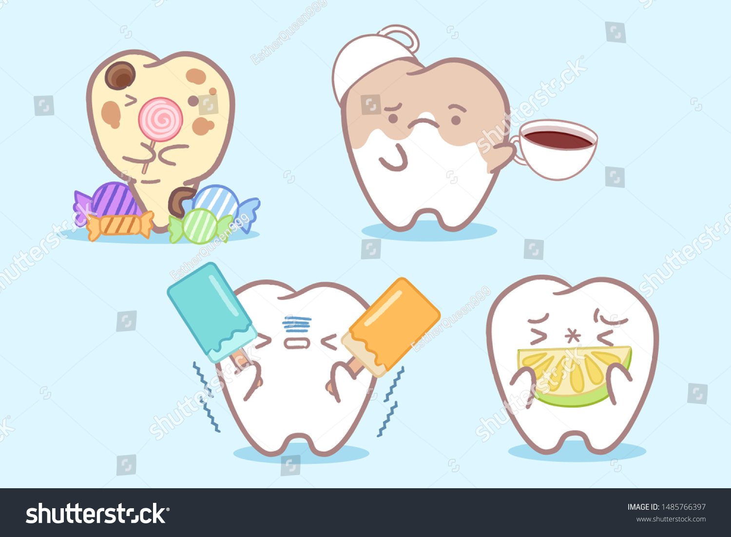 Cute Cartoon Tooth Different Teeth Problems Stock Vector (Royalty Free ...