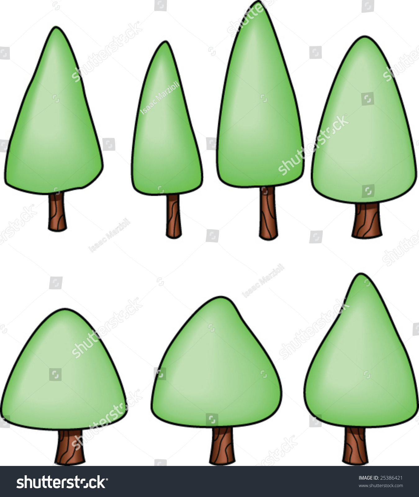 Cute Cartoon Tree Designs Vector Illustrations 스톡 벡터(로열티 프리) 25386421 ...