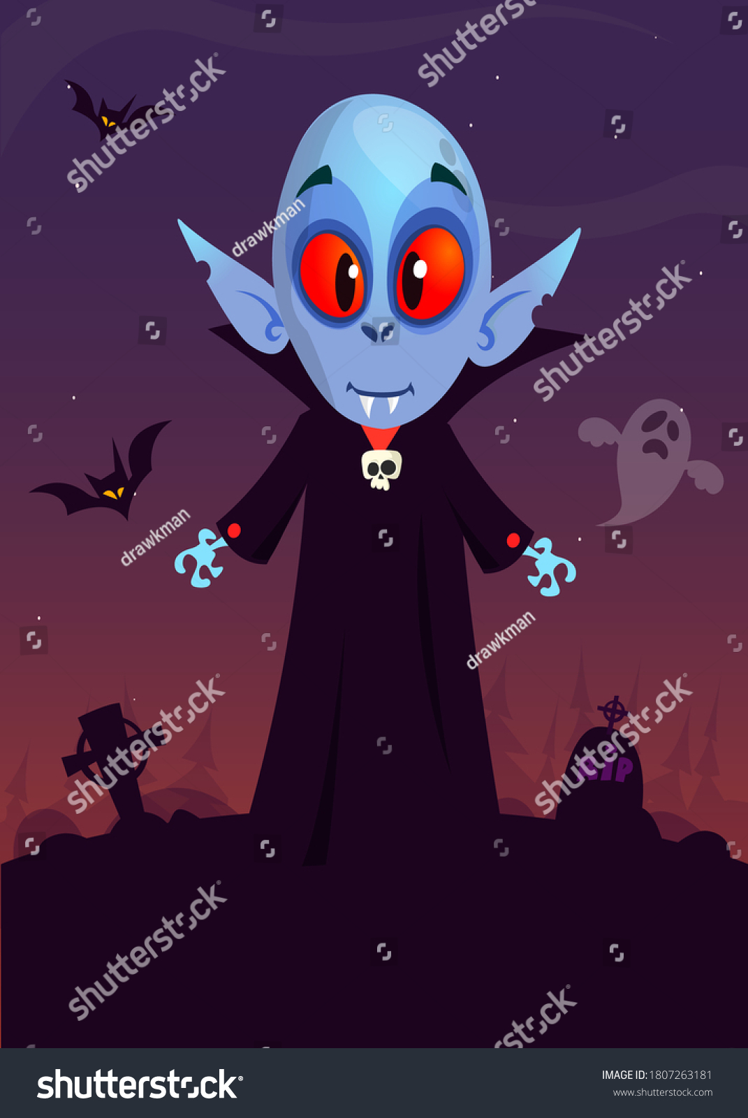 Cute Cartoon Vampire Smiling Vector Illustration: เวกเตอร์สต็อก (ปลอด ...