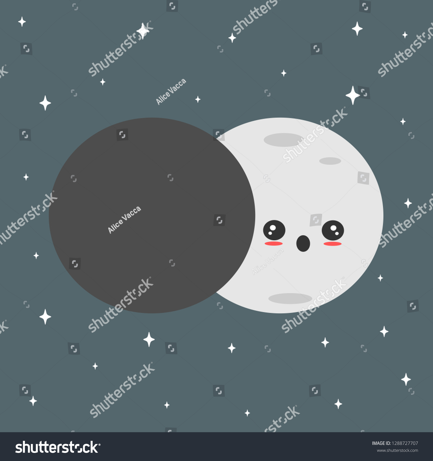 Cute Cartoon Vector Lunar Eclipse Concept: เวกเตอร์สต็อก (ปลอดค่า ...