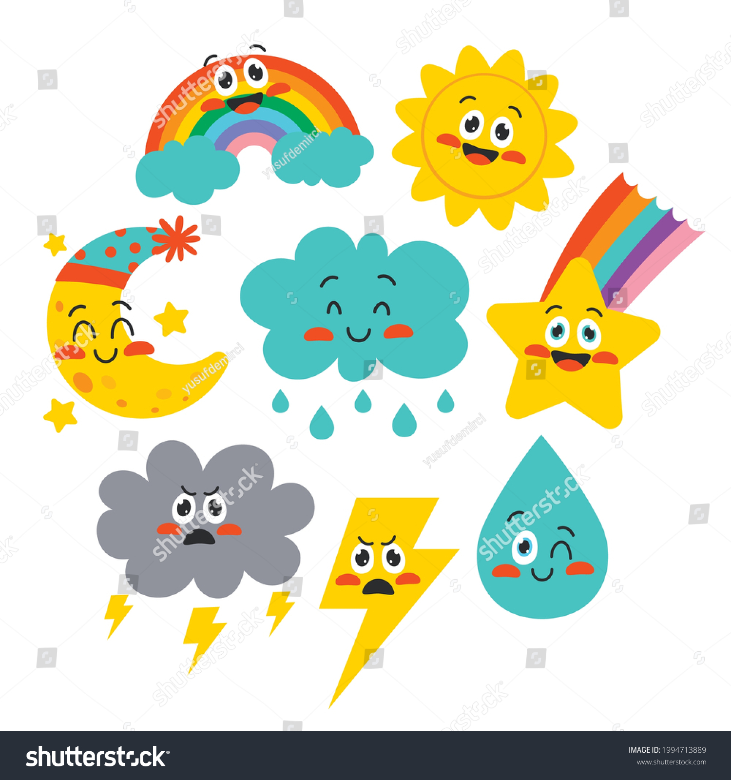 Cute Cartoon Weather Characters Posing Stock Vector (Royalty Free ...
