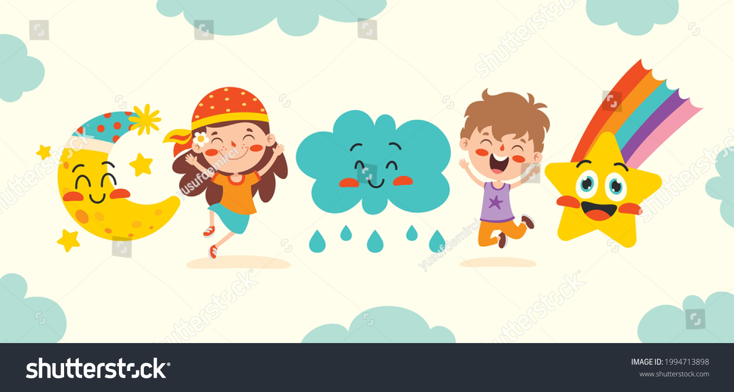 Cute Cartoon Weather Characters Posing Stock Vector (Royalty Free ...