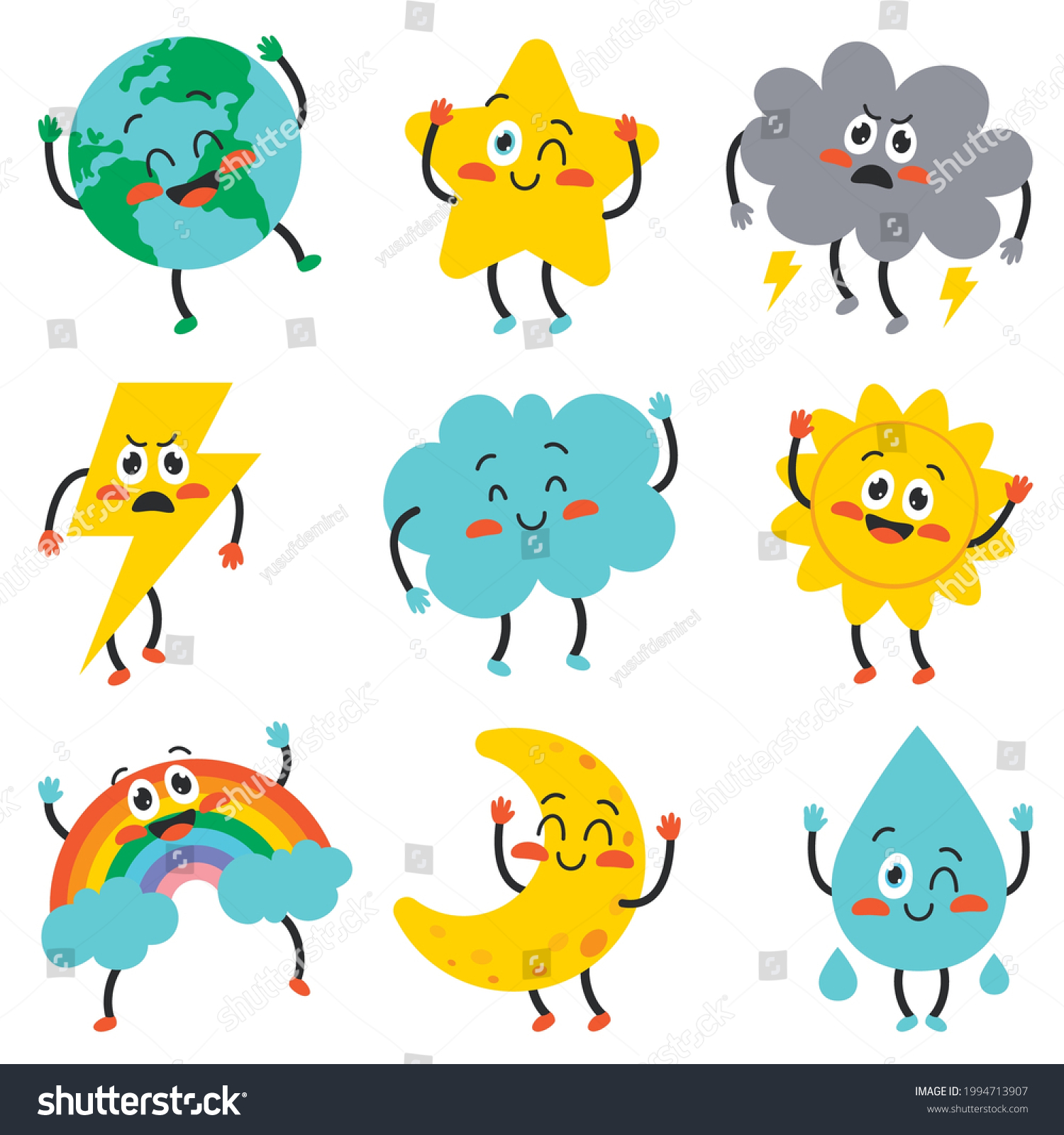 Cute Cartoon Weather Characters Posing Stock Vector (Royalty Free ...