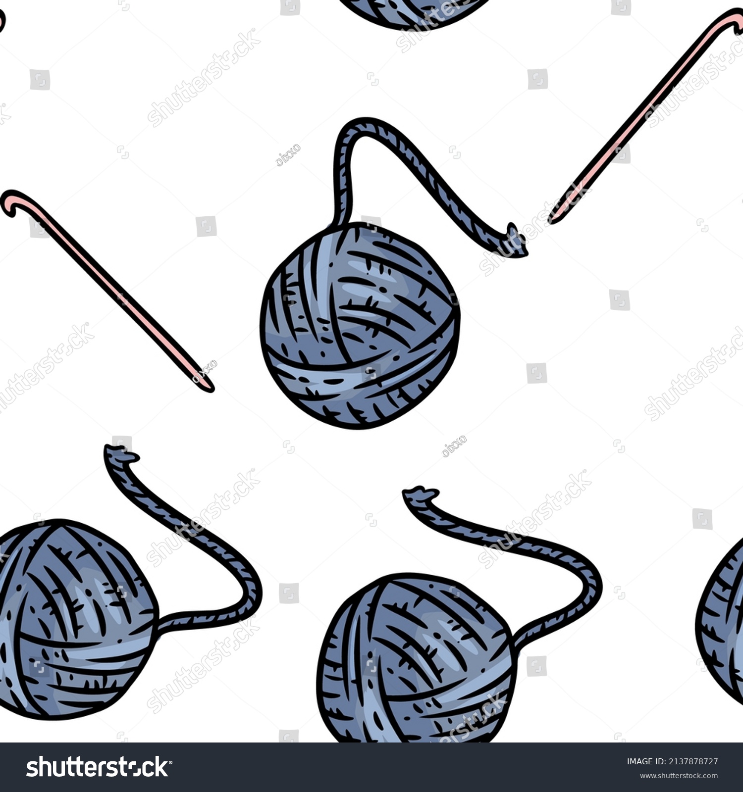 Cute Cartoon Yarn Crochet Hook Doodles Stock Vector (Royalty Free ...