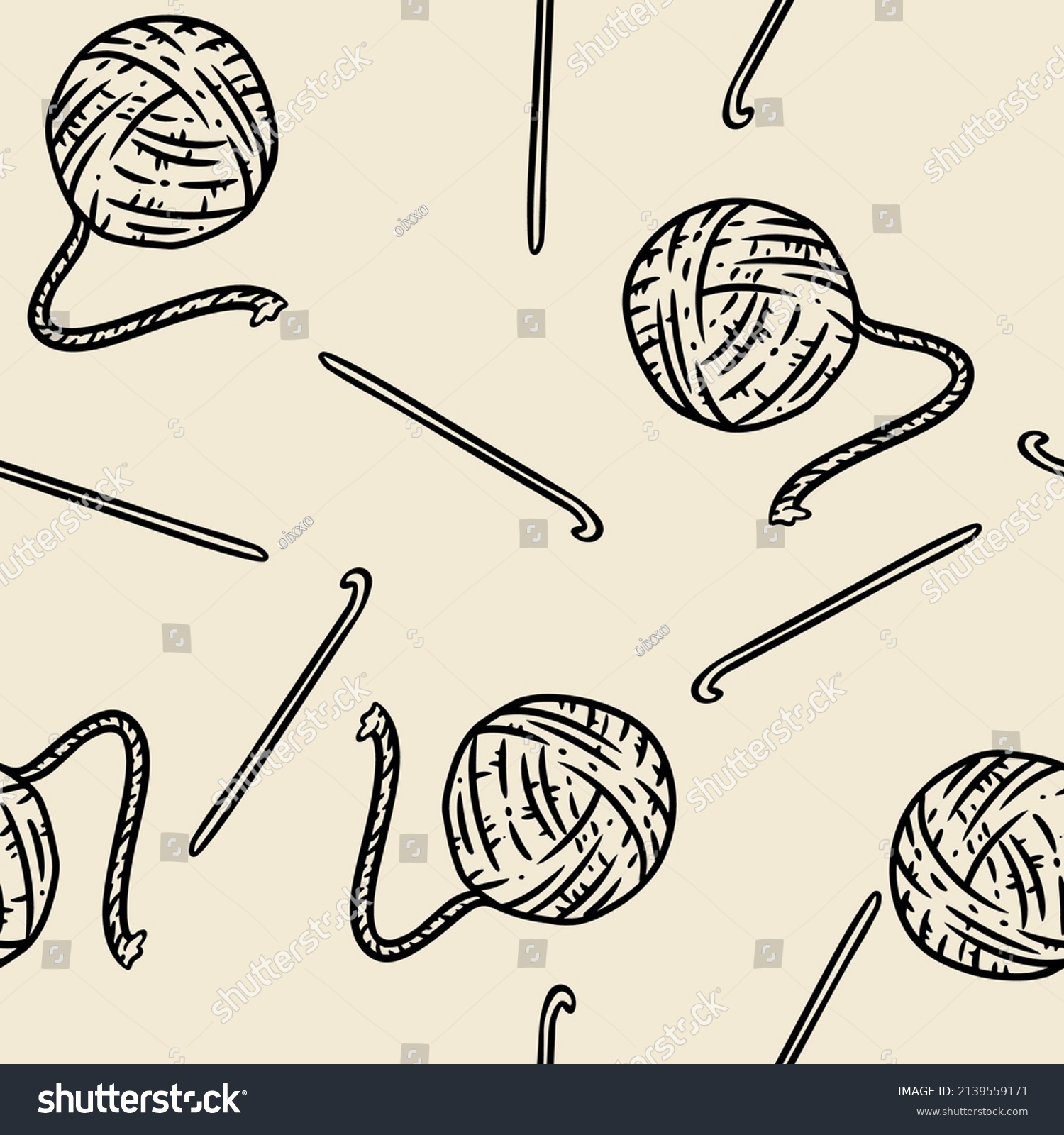 Cute Cartoon Yarn Crochet Hook Doodles Stock Vector (Royalty Free ...
