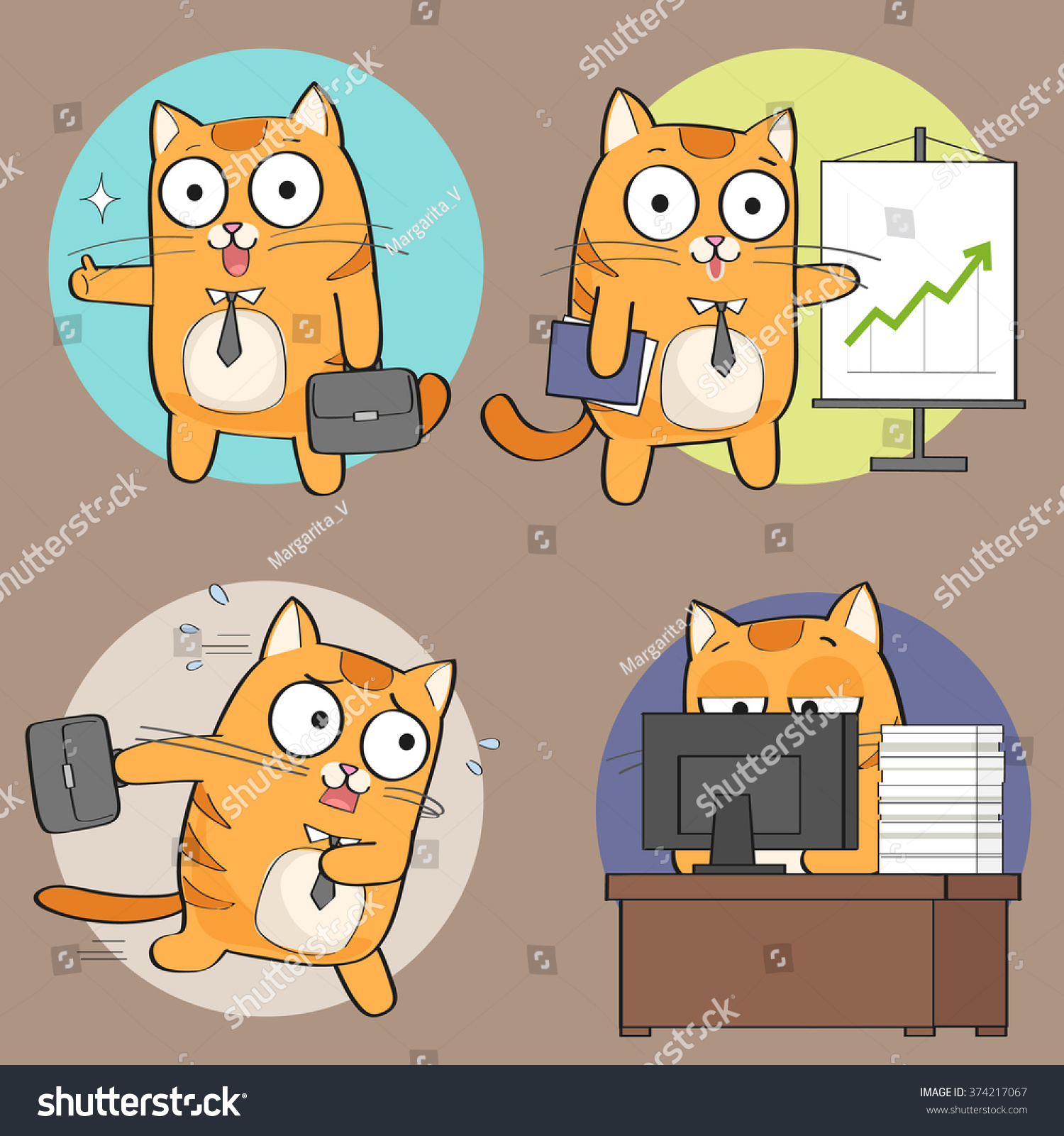 Cute Cat Work Vector De Stock Libre De Regalías 374217067