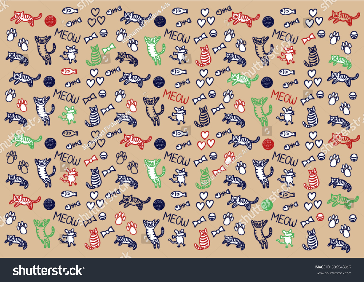 Cute Cat Doodle Wallpaper Vector Art Stock Vector (Royalty Free) 586543997