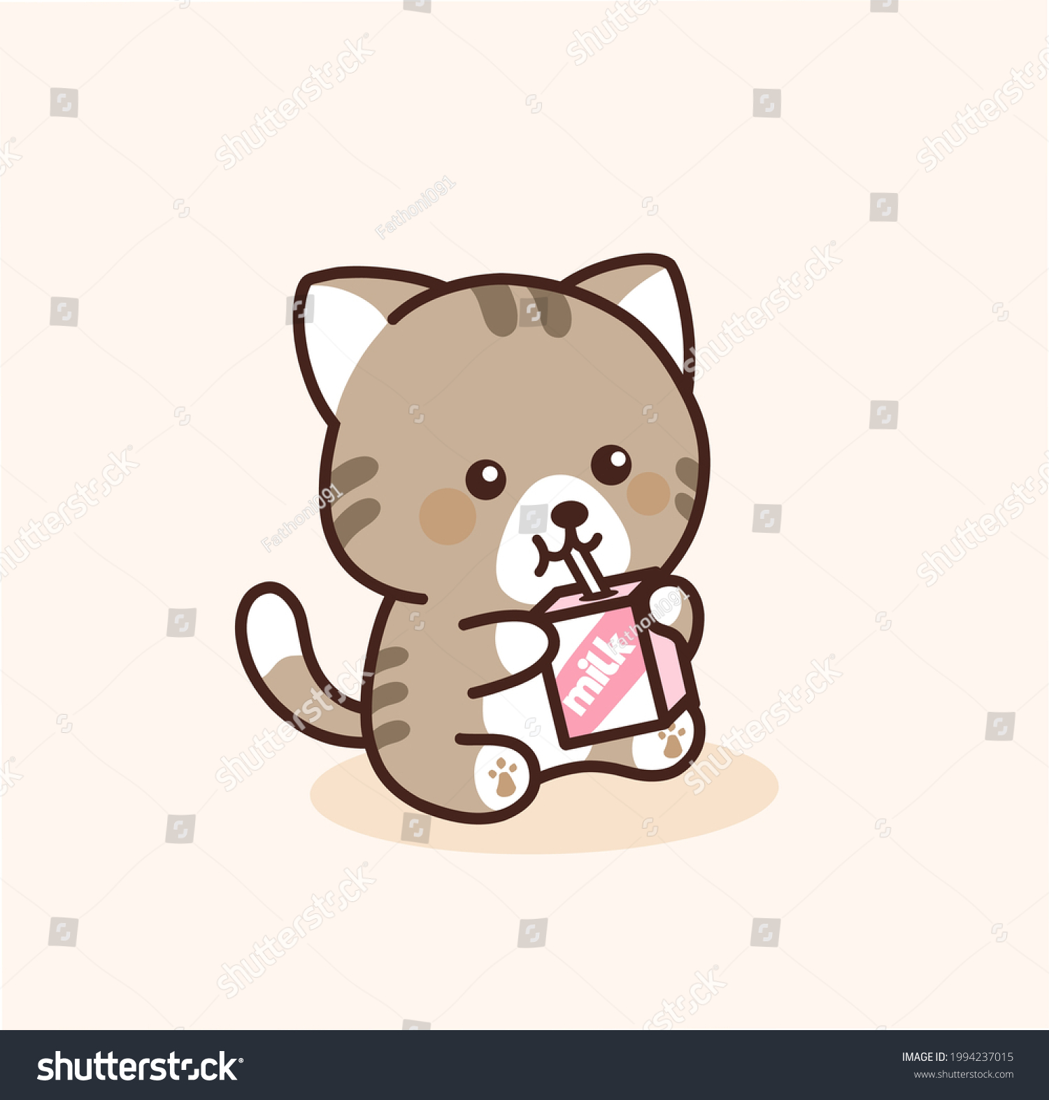 Cute Cat Drinking Milk Cartoon Stock Vector (Royalty Free) 1994237015