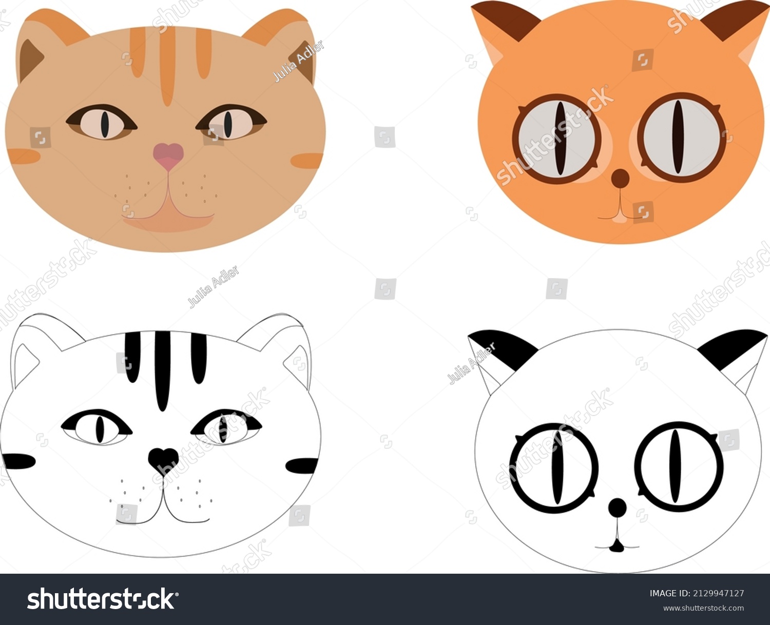 Cute Cat Face Line Vector Readhead Stock Vector (Royalty Free ...