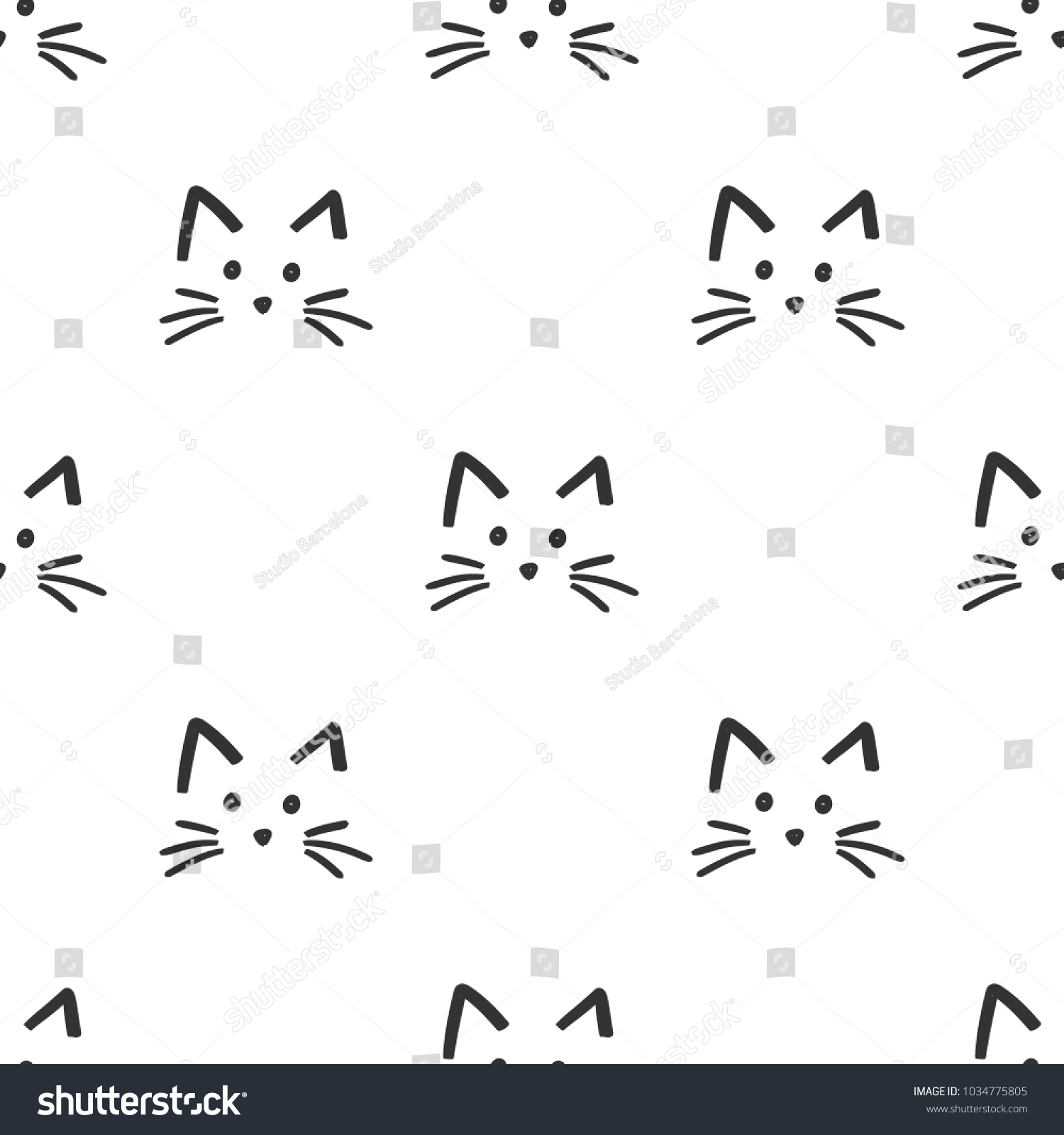 Cute Cat Face Pattern Vector Illustration: เวกเตอร์สต็อก (ปลอดค่า ...