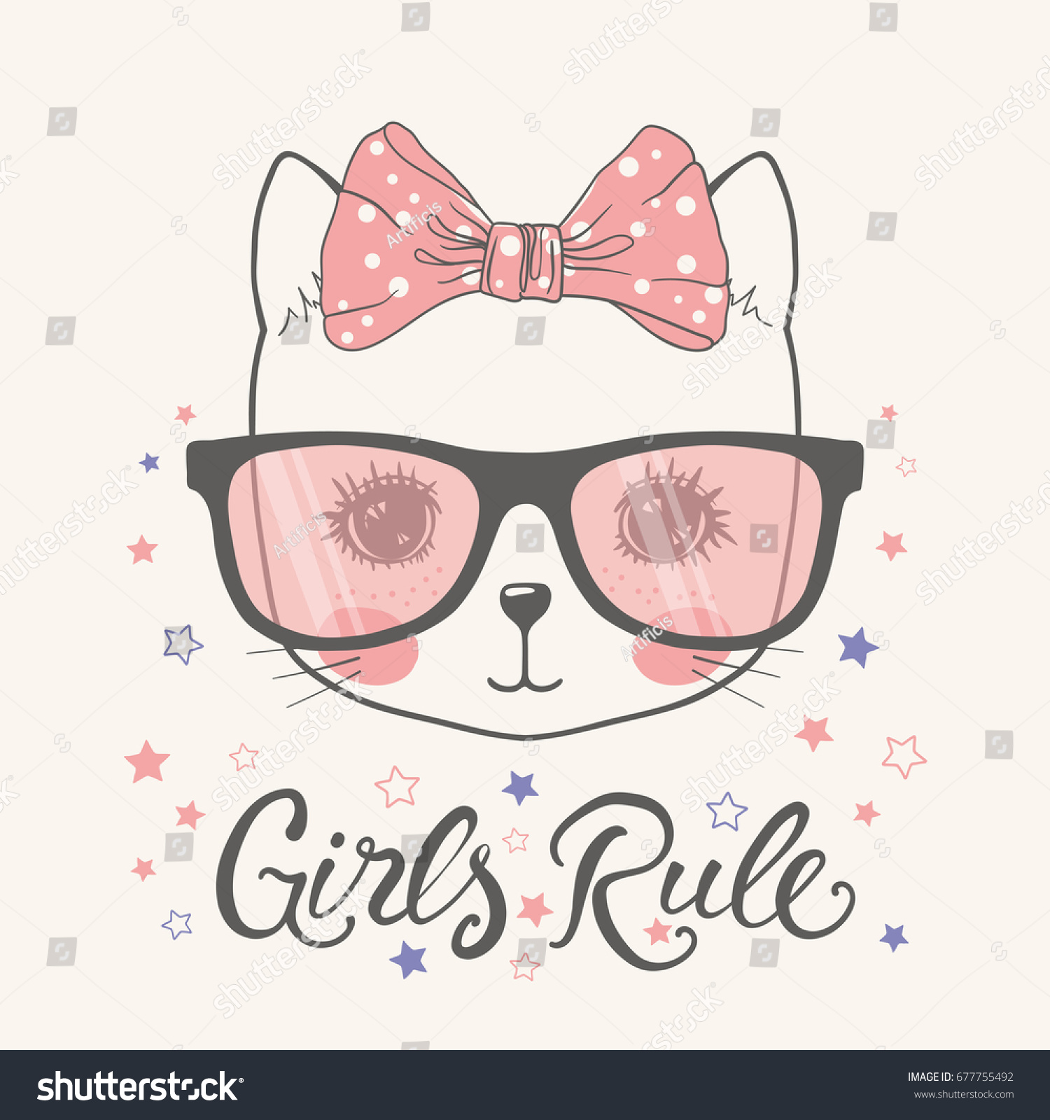 Cute Cat Girls Rule Stock Vector (Royalty Free) 677755492 | Shutterstock