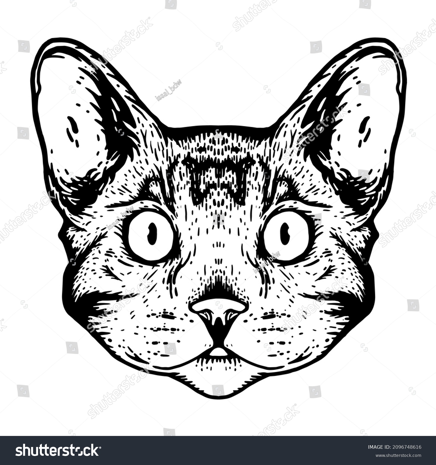 Cute Cat Head Line Art Vector Stock Vector (Royalty Free) 2096748616