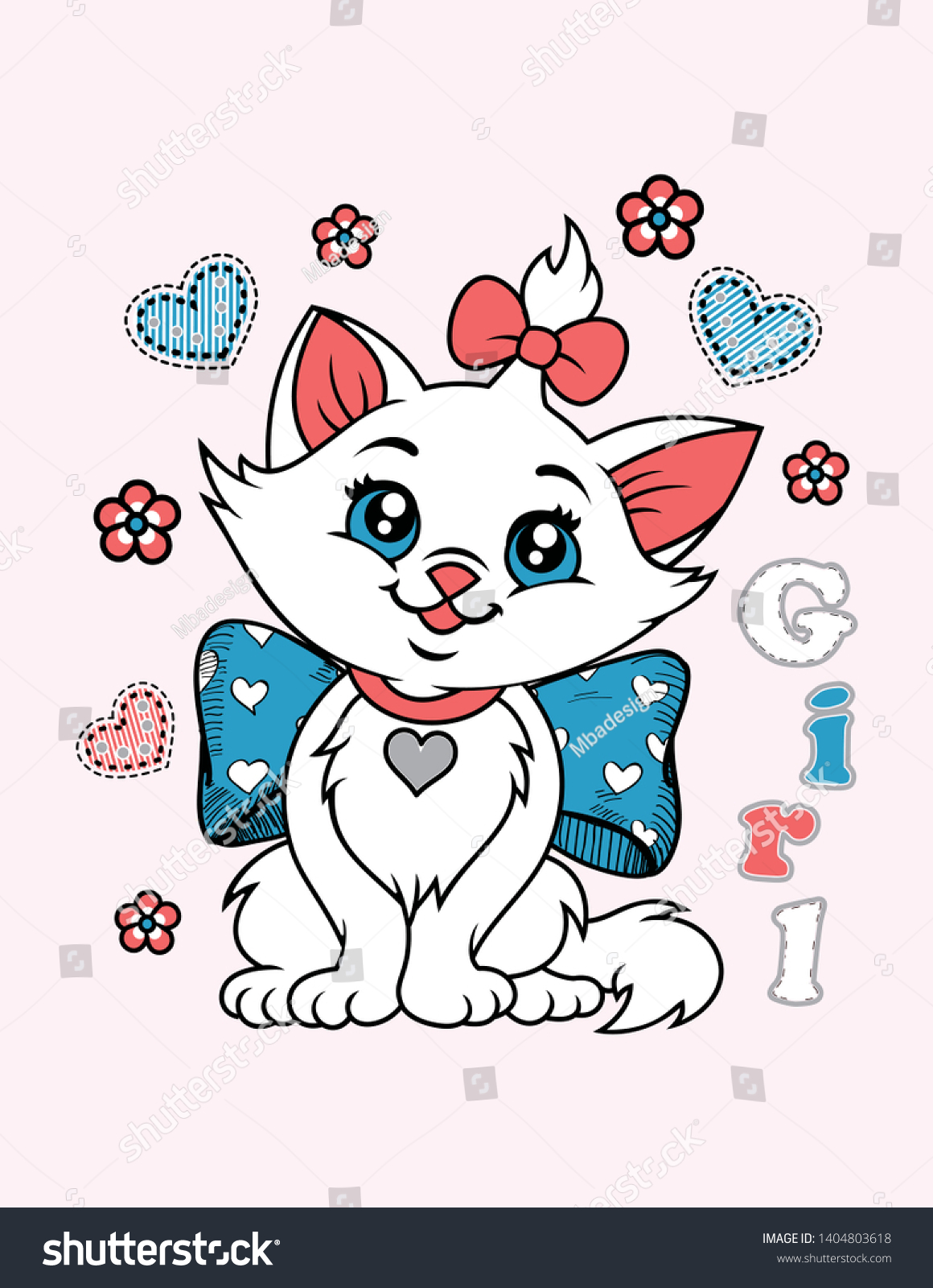 Cute Cat Heart Design Print Vector Stock Vector (Royalty Free ...