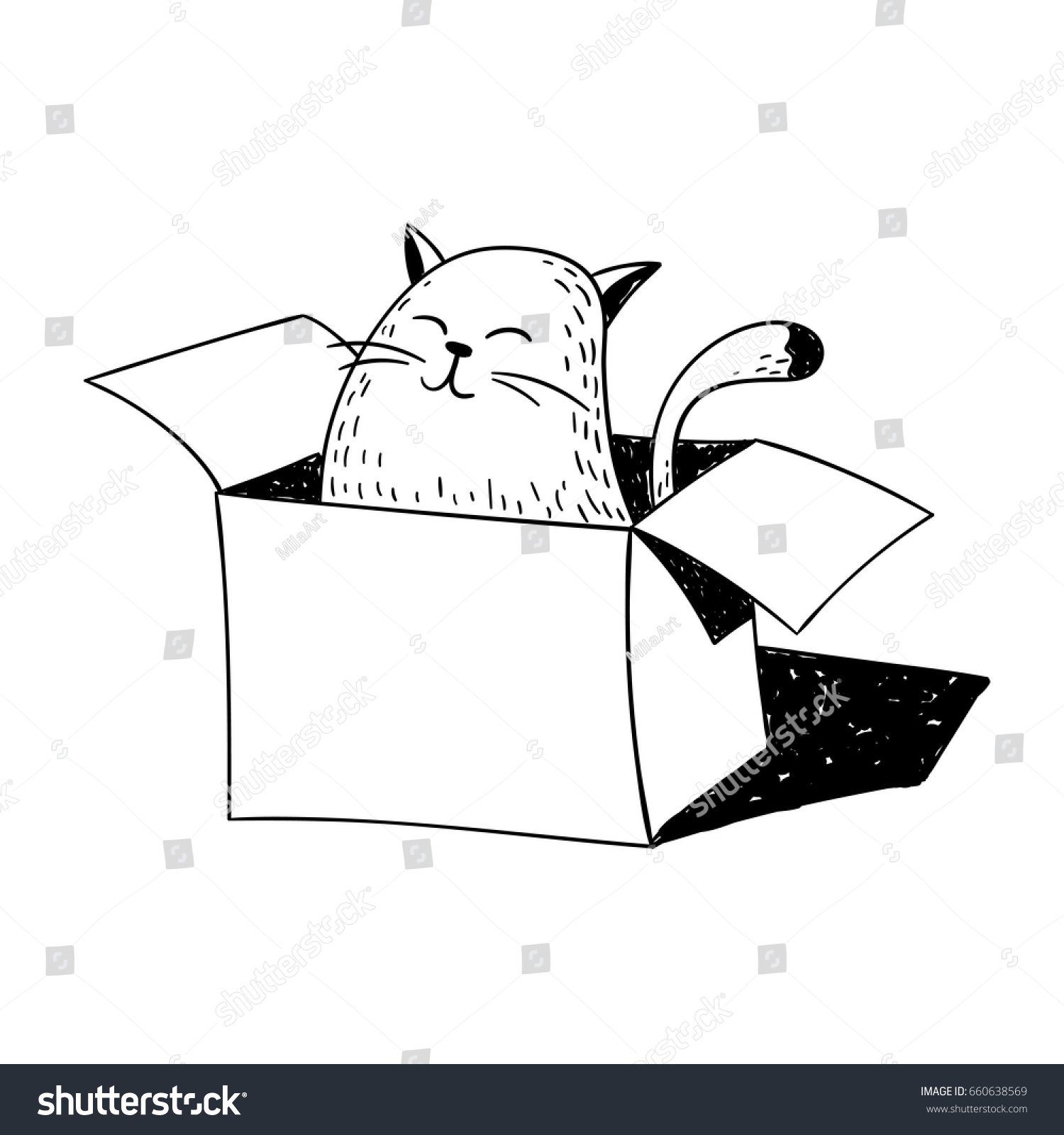 Cute Cat Box Vector Illustration Stock Vector (Royalty Free) 660638569 ...