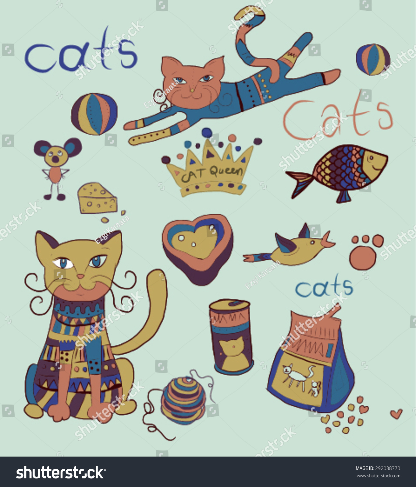 Cute Cat Stuff Vector Illustration Stock Vector (Royalty Free ...