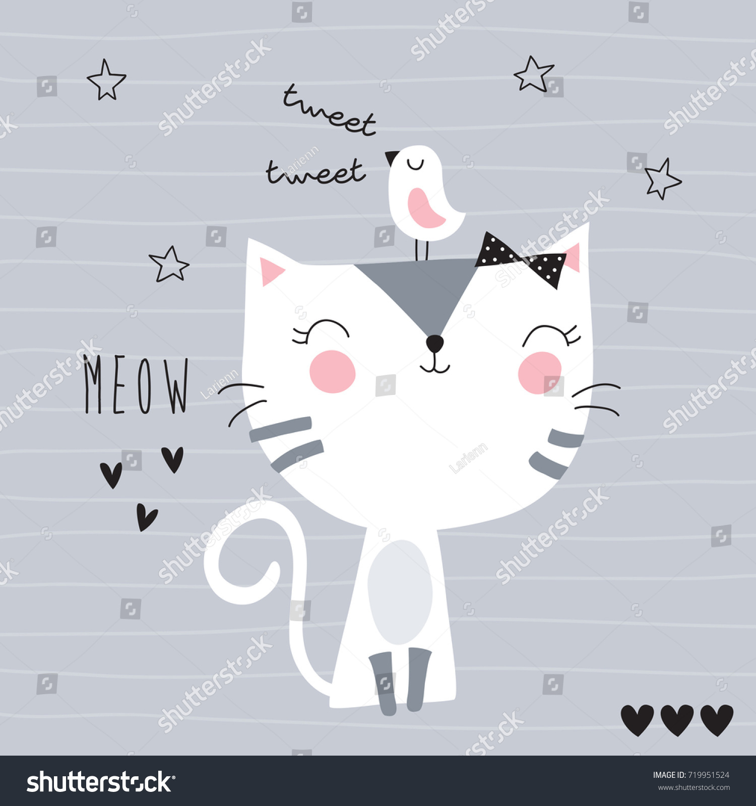 Cute Cat Bird Vector Illustration Stock Vector (Royalty Free) 719951524