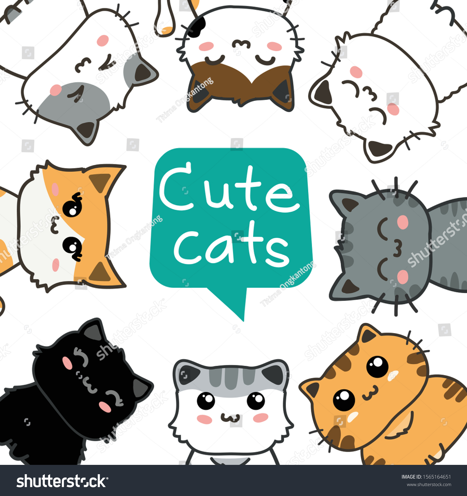 Cute Cats Cartoon Set Vector Stock Vector (Royalty Free) 1565164651