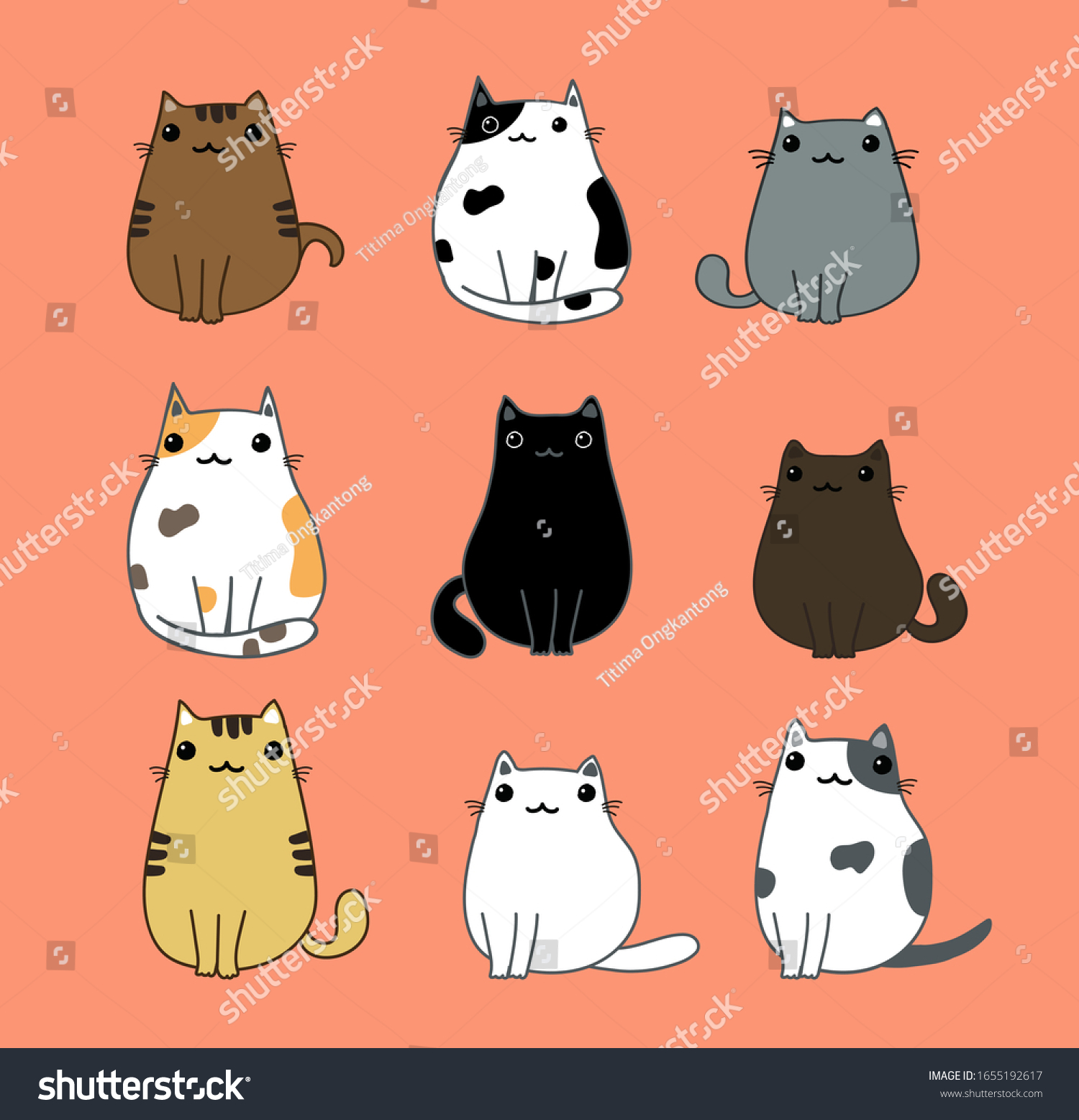 Cute Cats Cartoon Set Vector Stock Vector (Royalty Free) 1655192617 ...