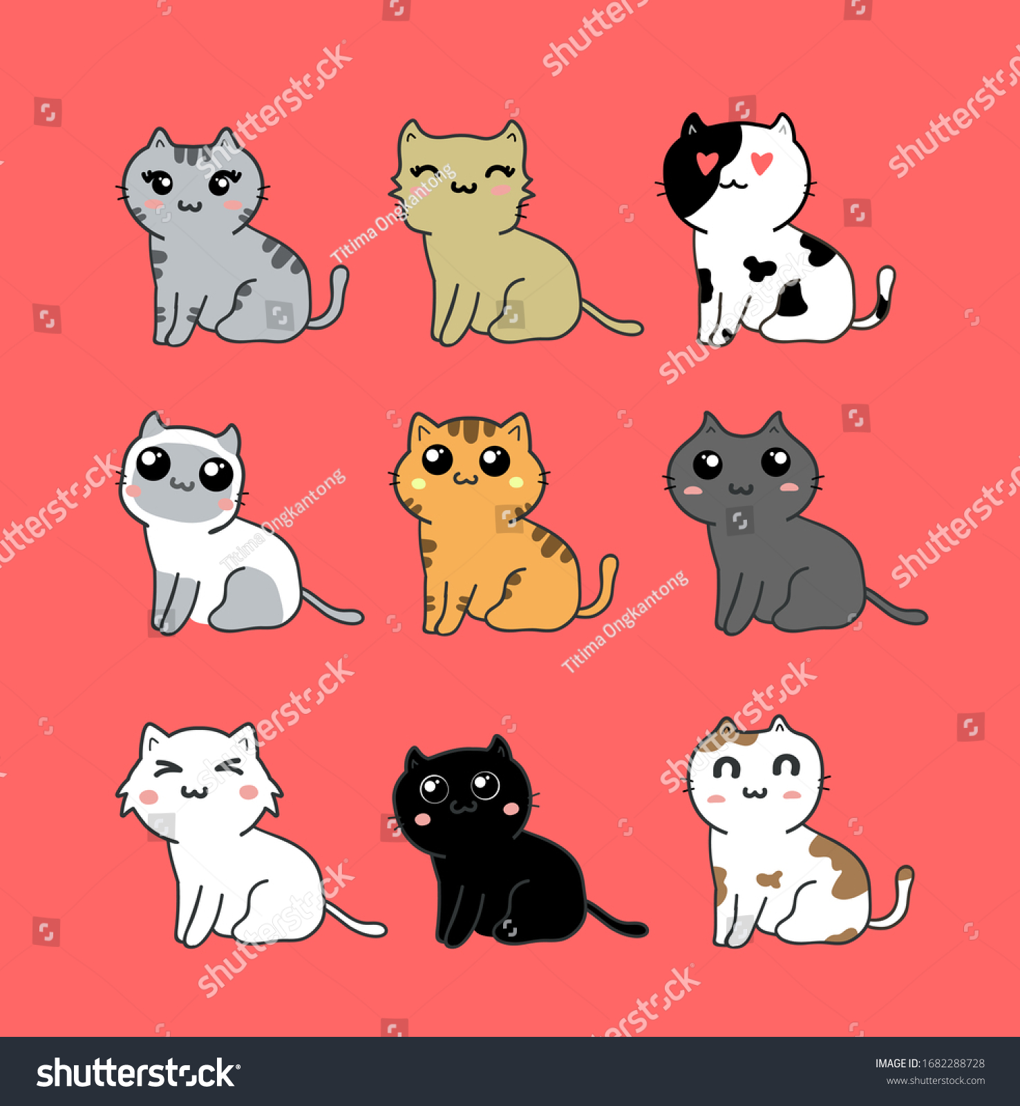 Cute Cats Cartoon Set Vector Stock Vector (Royalty Free) 1682288728 ...