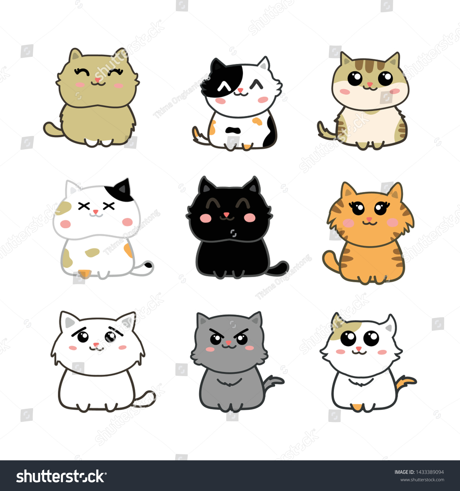 Cute Cats Cartoon Vector Set: vector de stock (libre de regalías ...