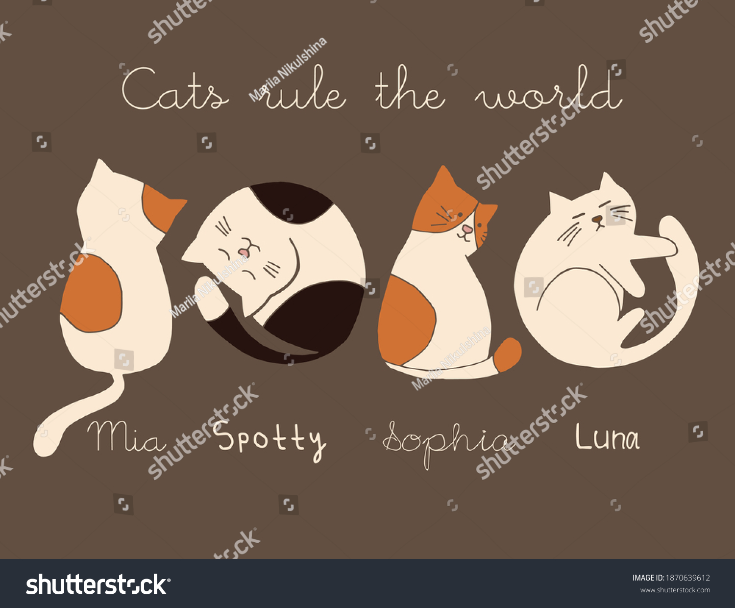 Cute Cats Quotation Template Handdrawn Vector Stock Vector (Royalty ...
