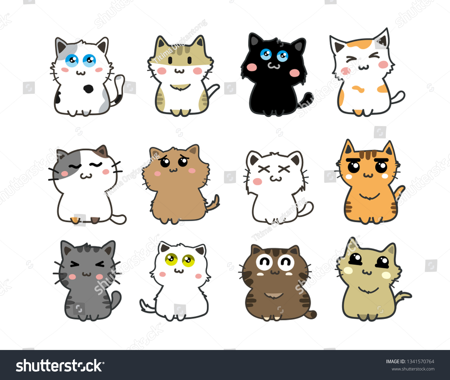 Cute Cats Set Stock Vector (Royalty Free) 1341570764 | Shutterstock