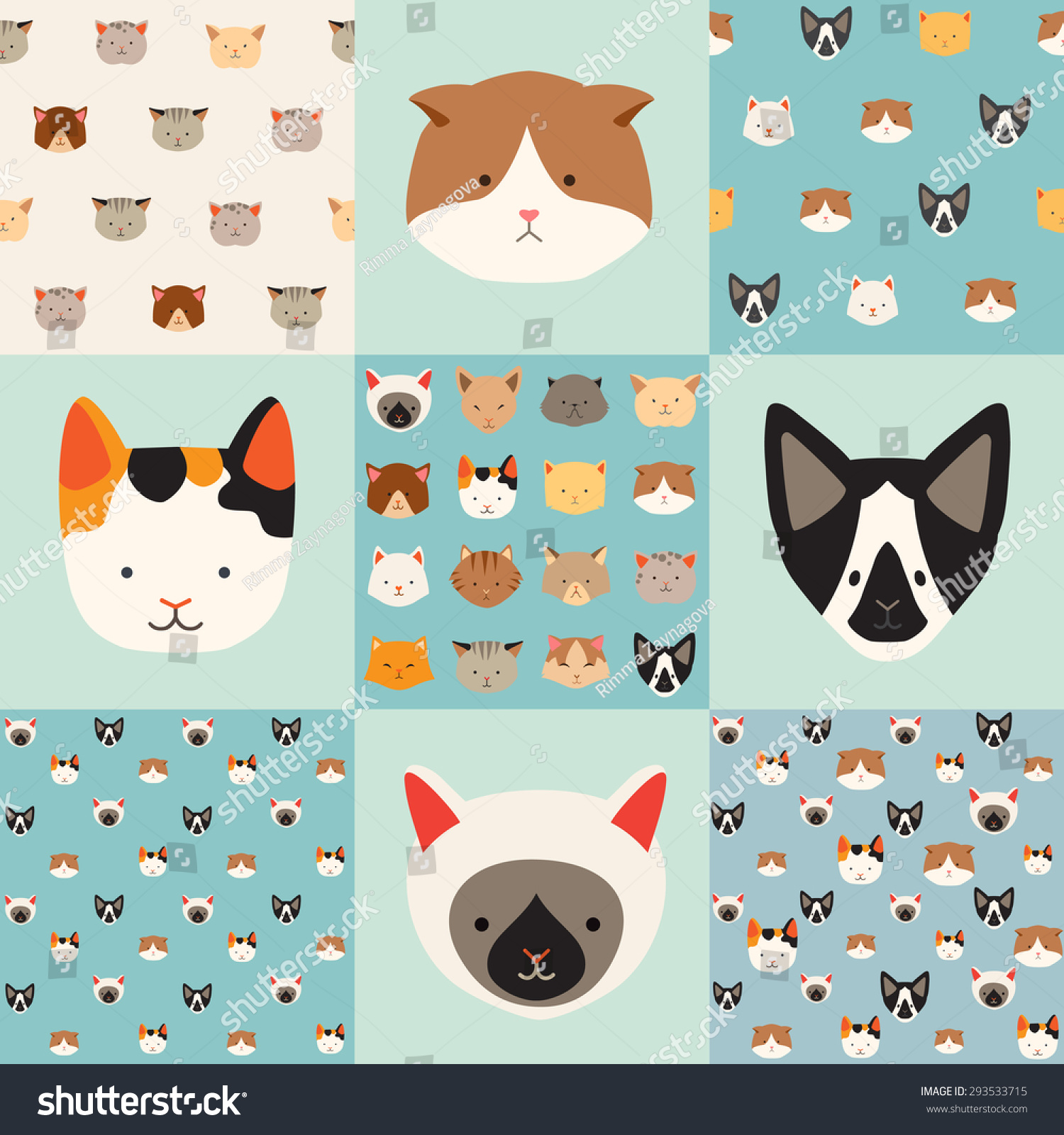 Cute Cats Vector Pattern Set Illustrations Stock Vector (Royalty Free ...