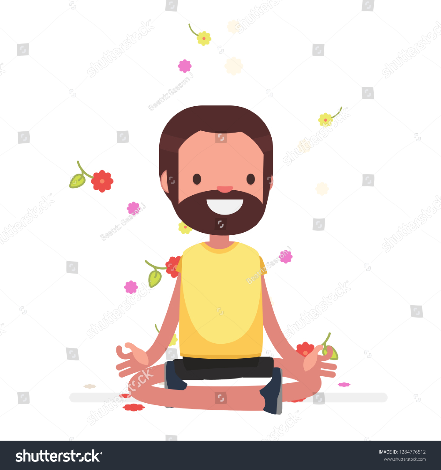 Cute Characters Meditating Vector Illustration Stock Vector (Royalty ...