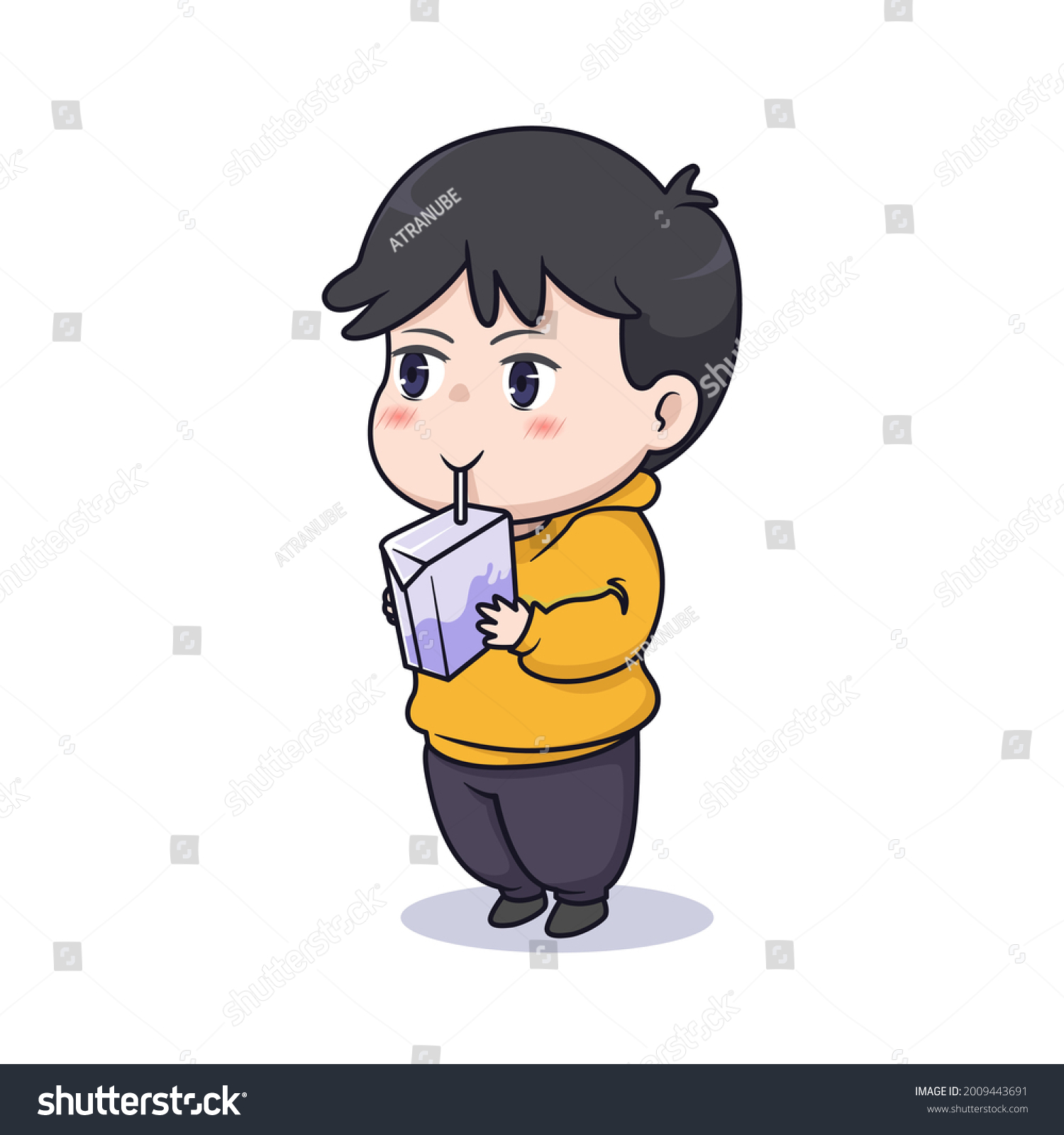 Cute Chibi Boy Drinking Illustration Stock Vector (Royalty Free ...