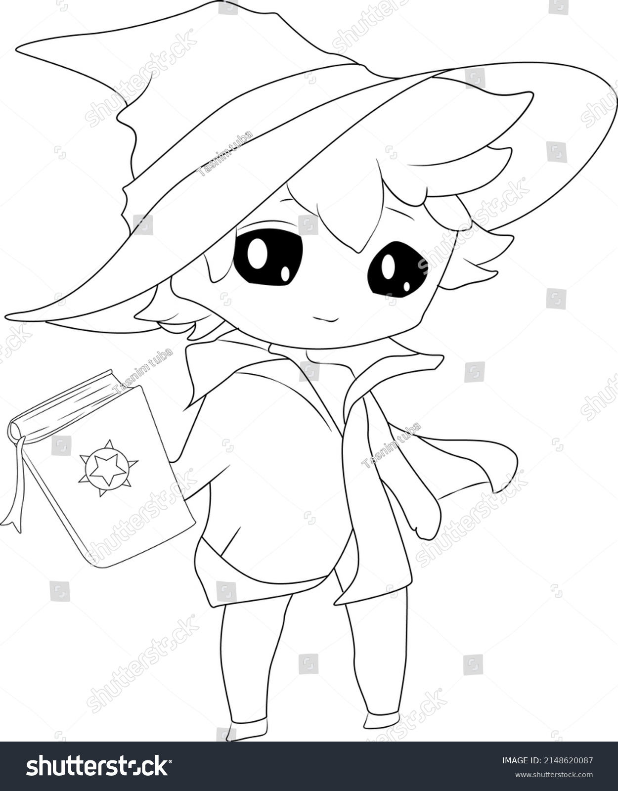 Cute Chibi Wizard Coloring Page Stock Vector (Royalty Free) 2148620087 ...