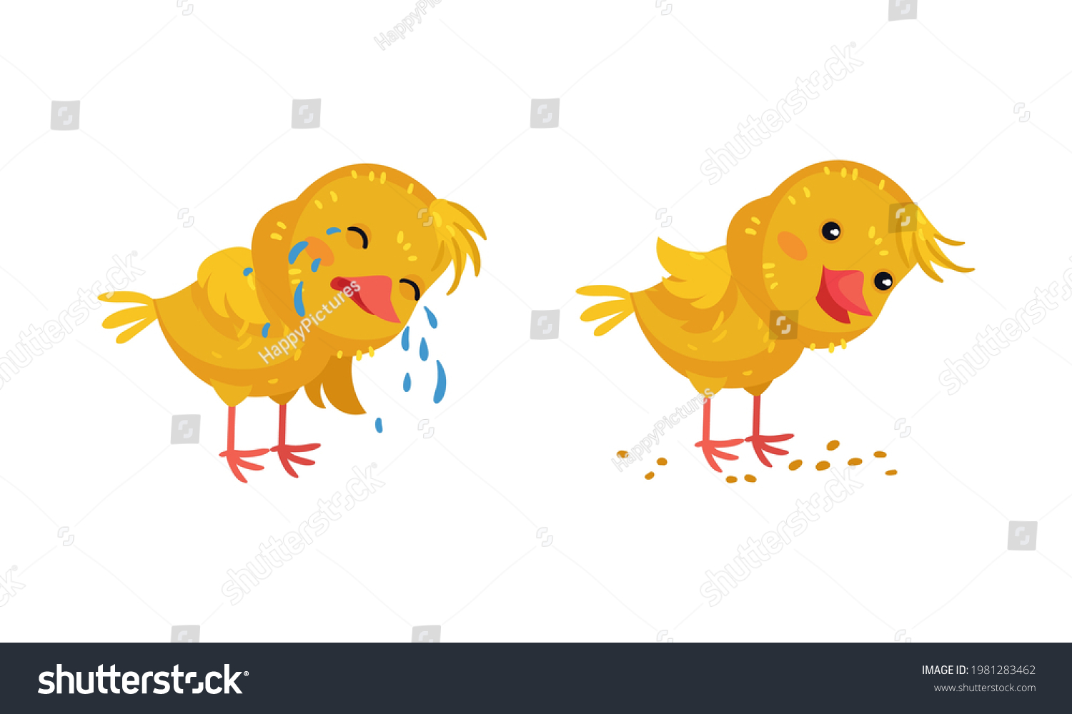 Cute Chicken Crying Picking Grains Vector Stock Vector (Royalty Free ...