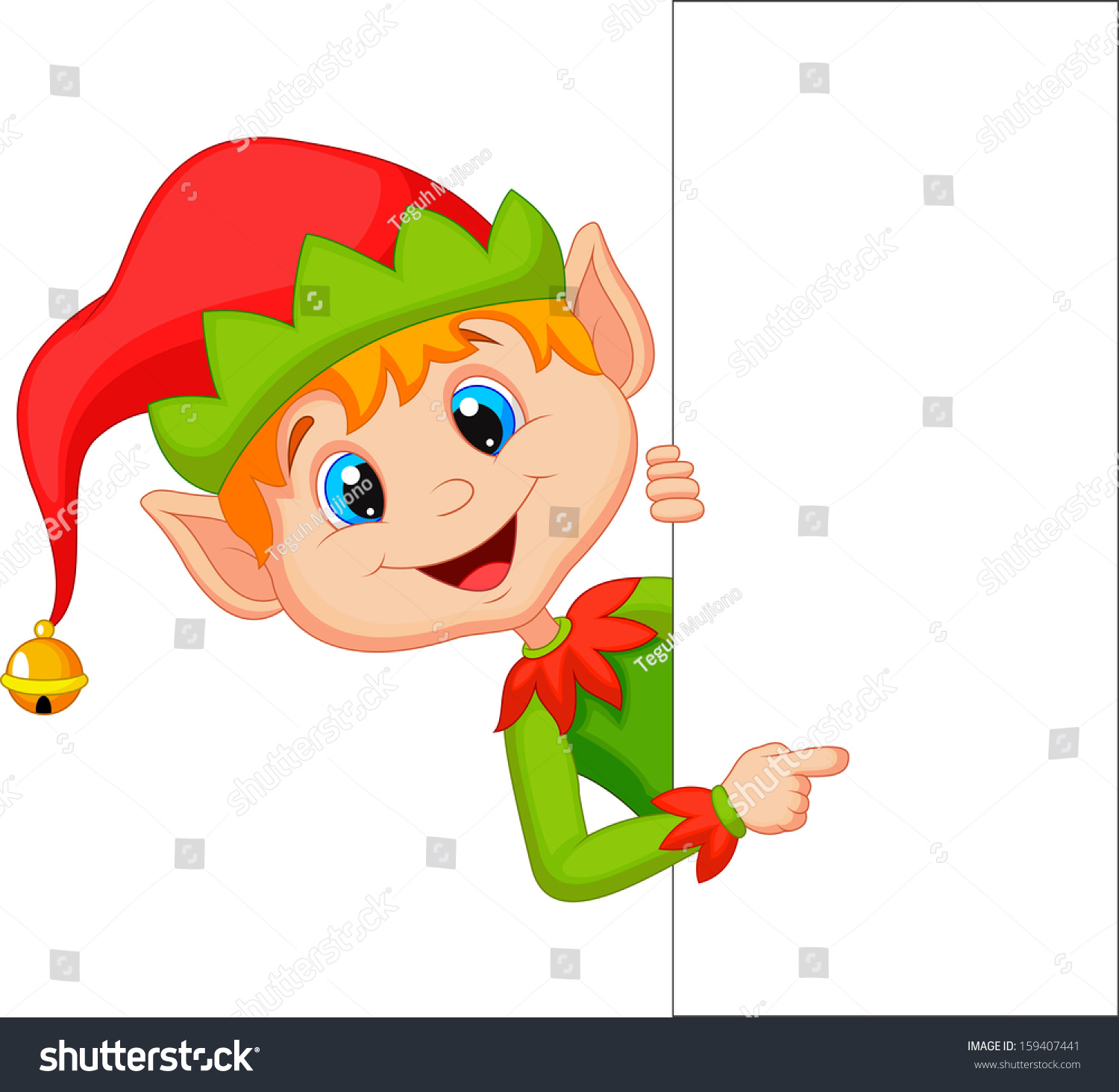 Cute Christmas Elf Pointing Stock Vector (Royalty Free) 159407441