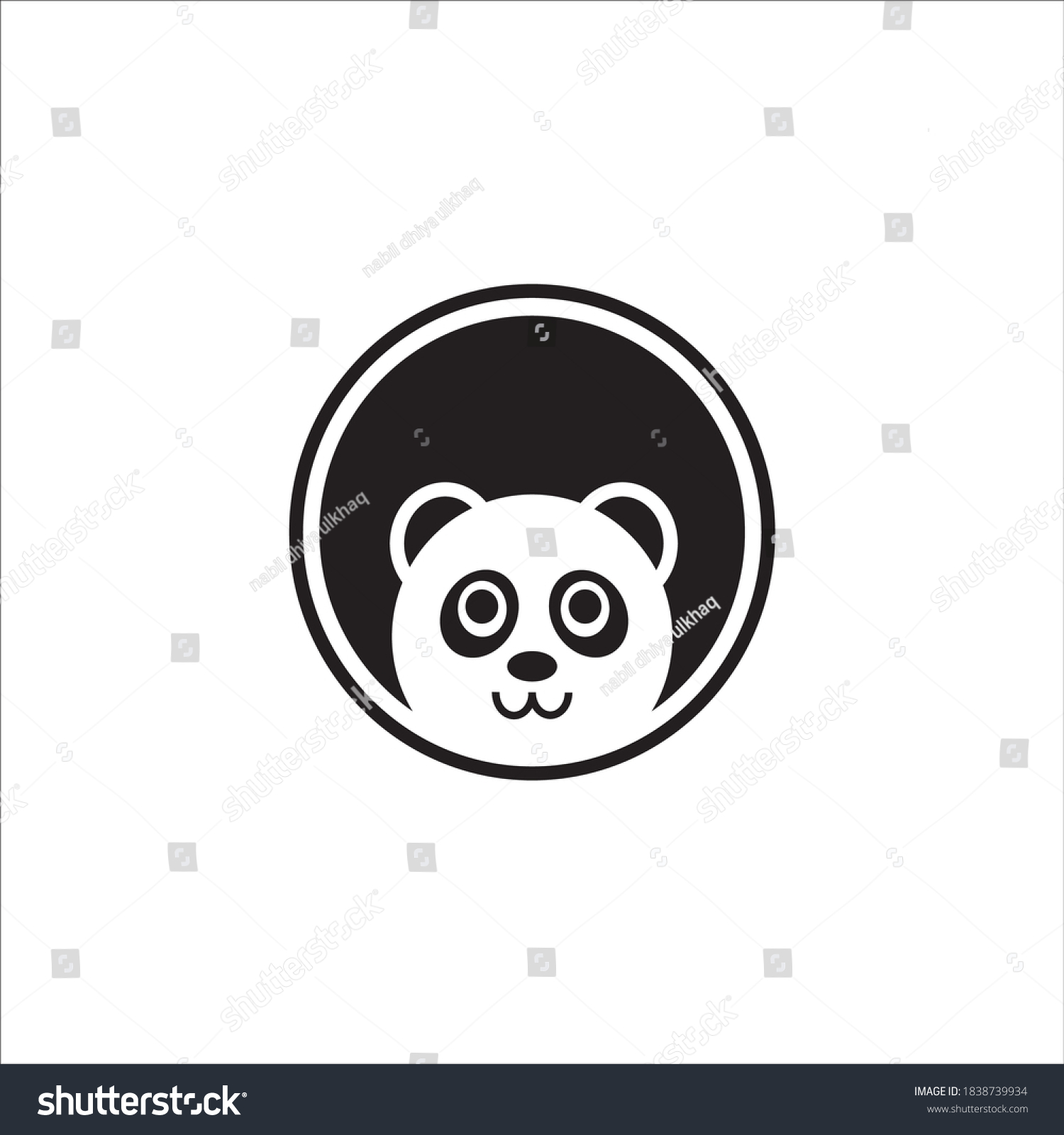 Cute Circle Panda Logo Black Background Stock Vector (Royalty Free ...