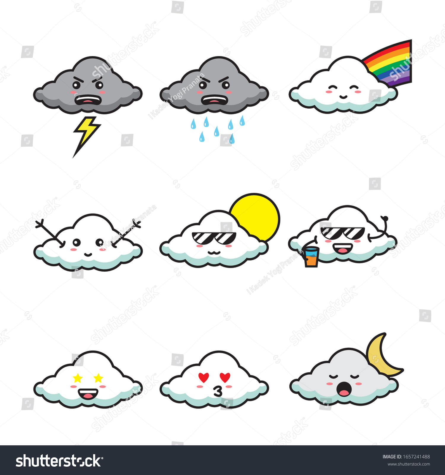 Cute Cloud Emoticon Cartoon Vector Stock Vector (Royalty Free) 1657241488
