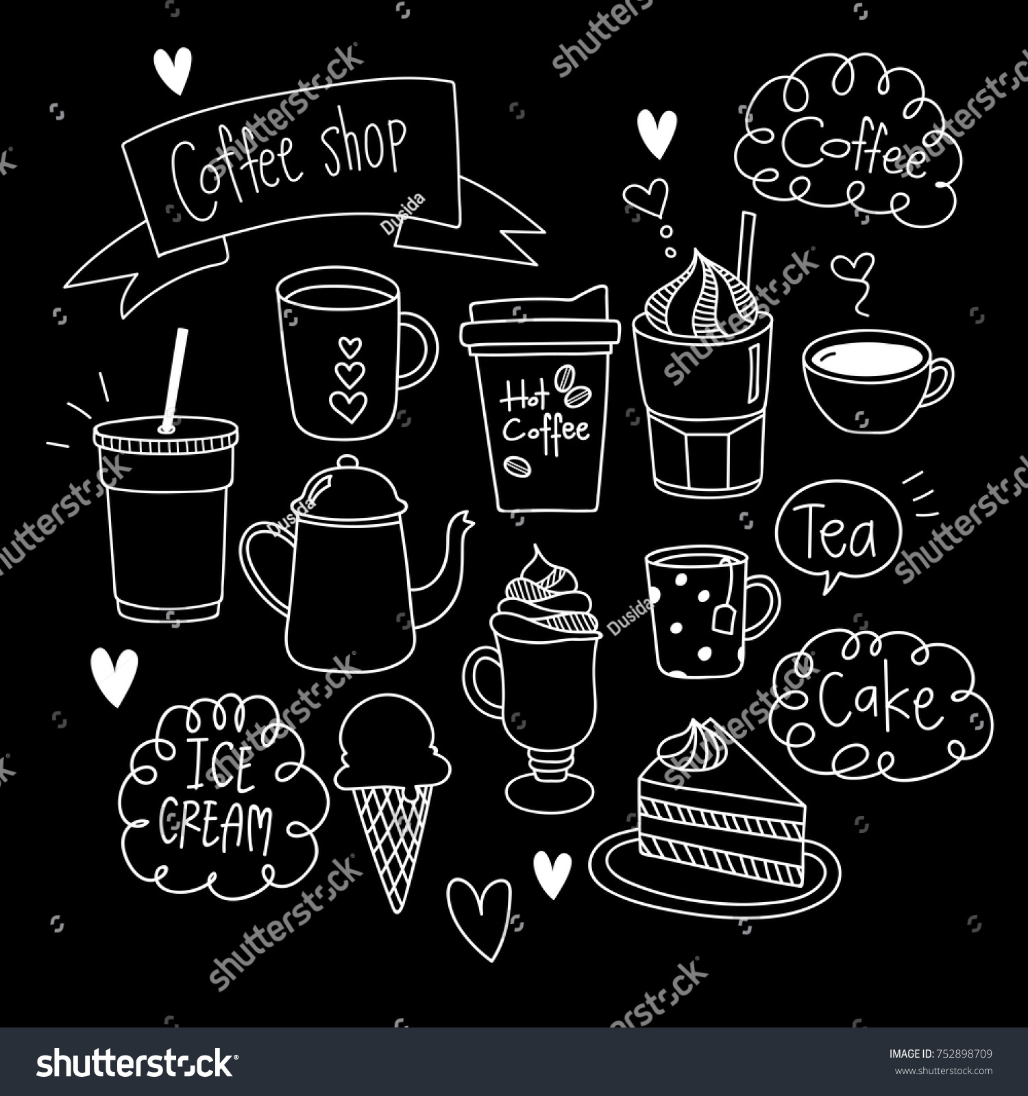 Cute Coffee Shop Doodle Vector Stock Vector (Royalty Free) 752898709