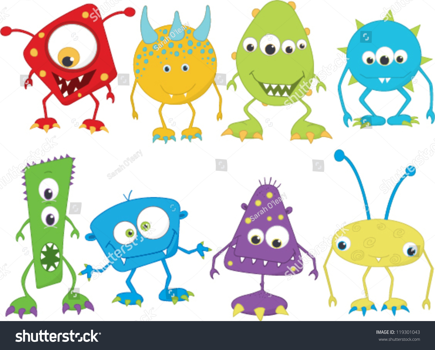 monstruos adorables y coloridos: vector de stock (libre de regalías ...