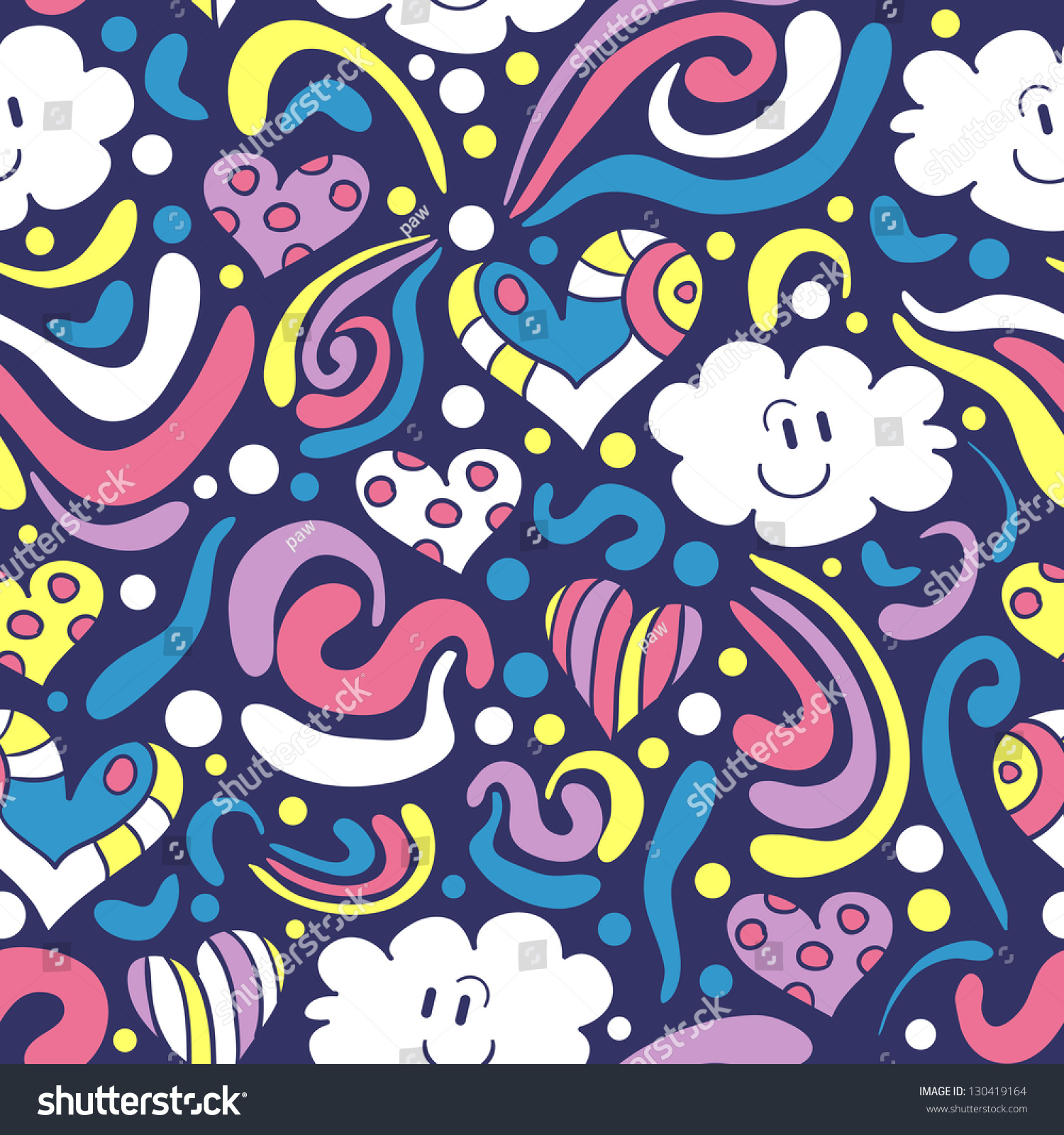 Cute Colorful Seamless Pattern With Happy Clouds Stock Vector ...